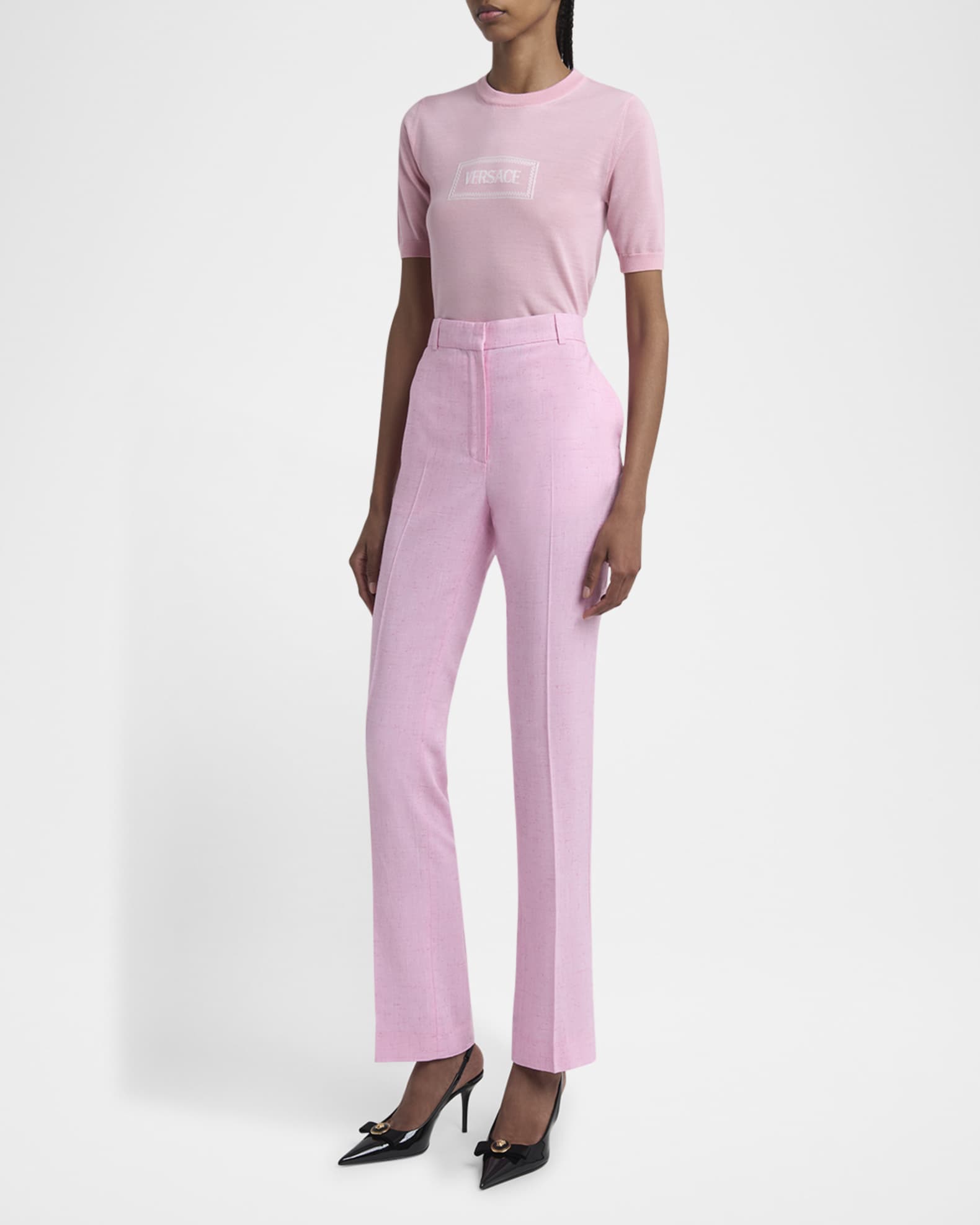 Versace Responsible Viscose-Silk Malfile Straight-Leg Pants | Neiman Marcus