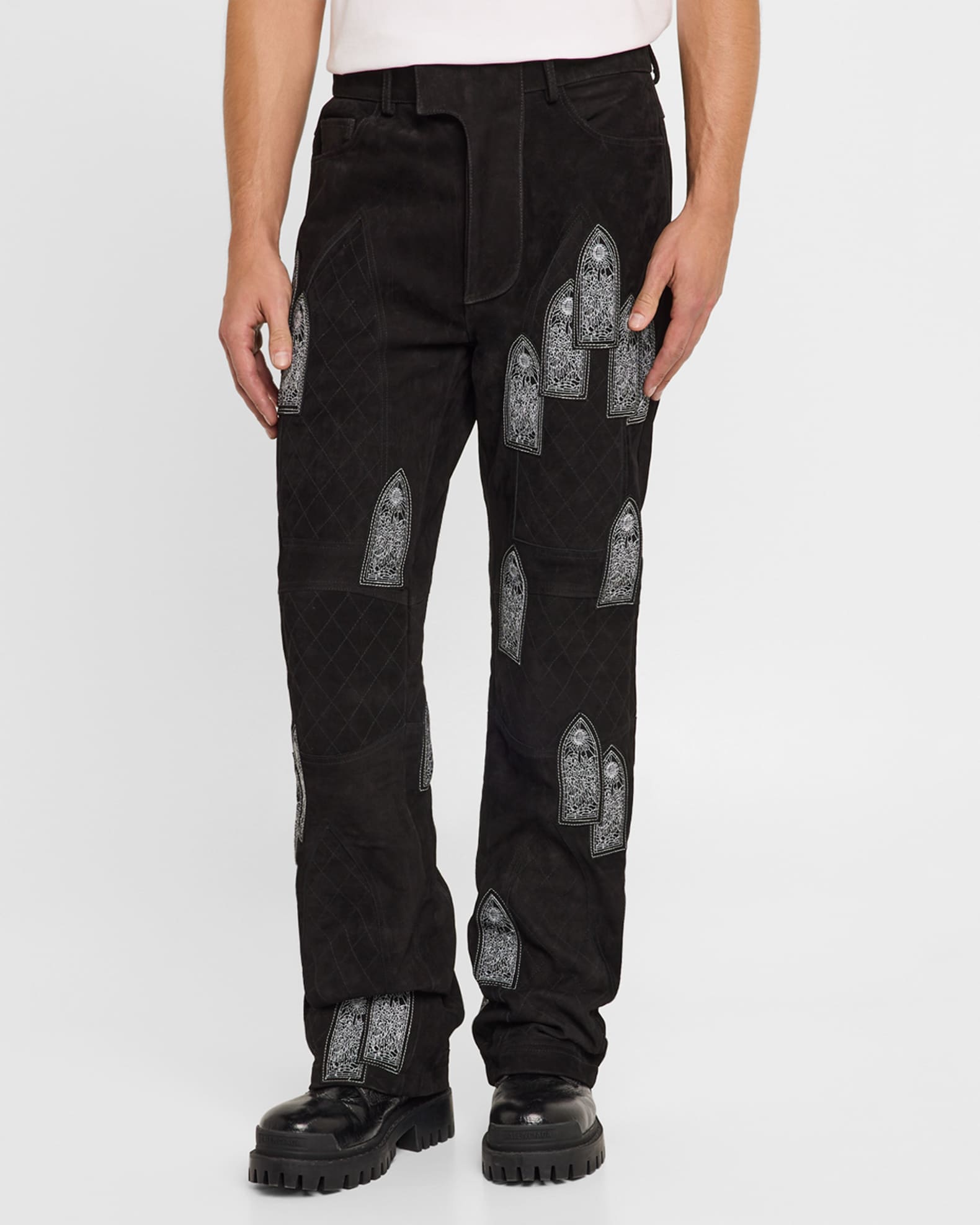 WHO DECIDES WAR Men's Suede Moto Five-Pocket Pants | Neiman Marcus