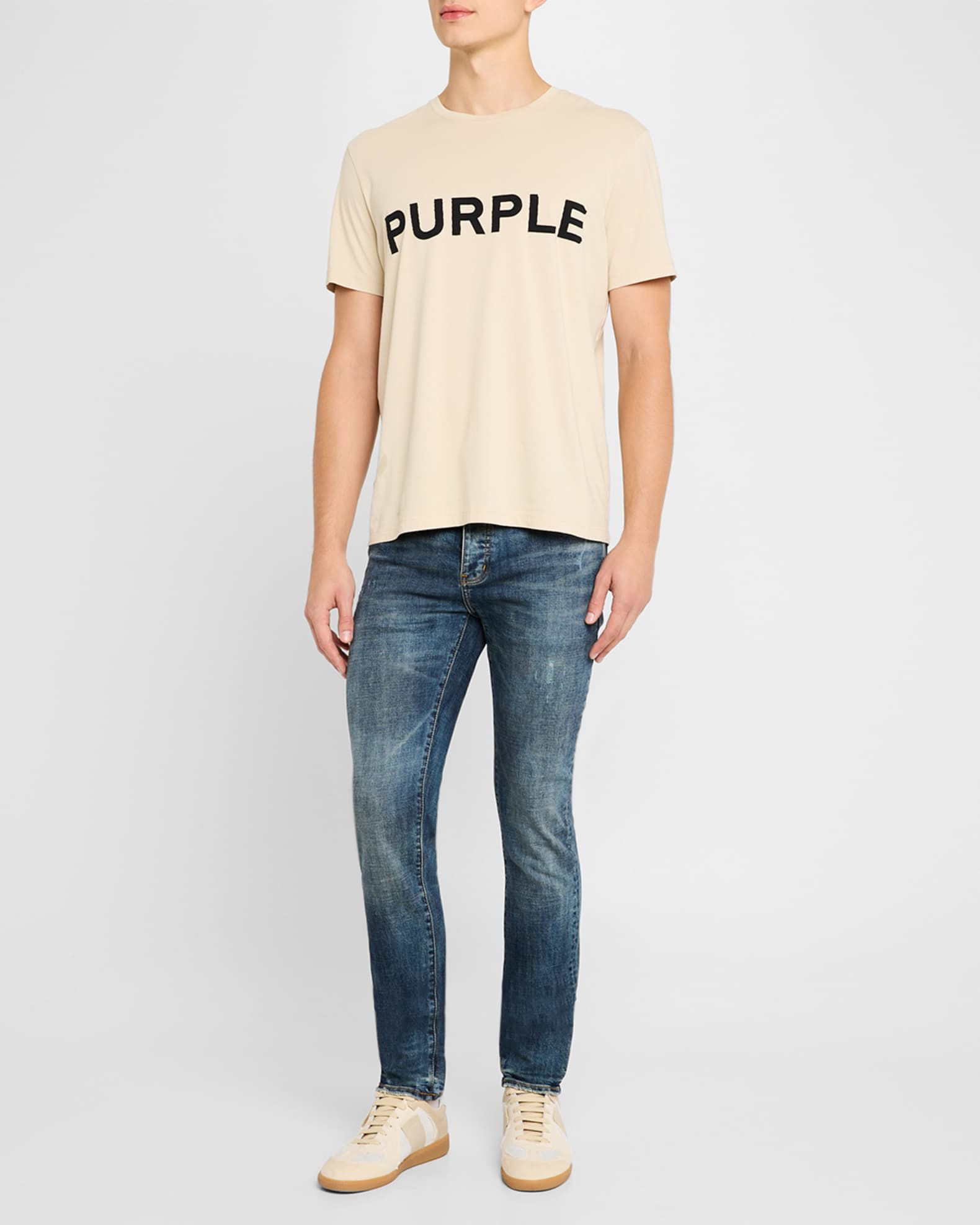 PURPLE Men's Perforated Skinny Jeans | Neiman Marcus
