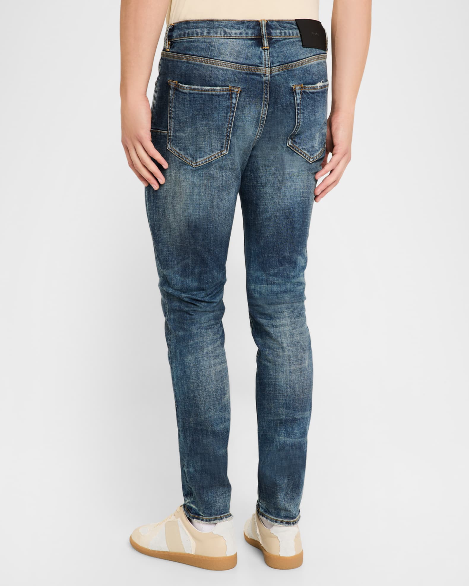 PURPLE Men's Perforated Skinny Jeans | Neiman Marcus
