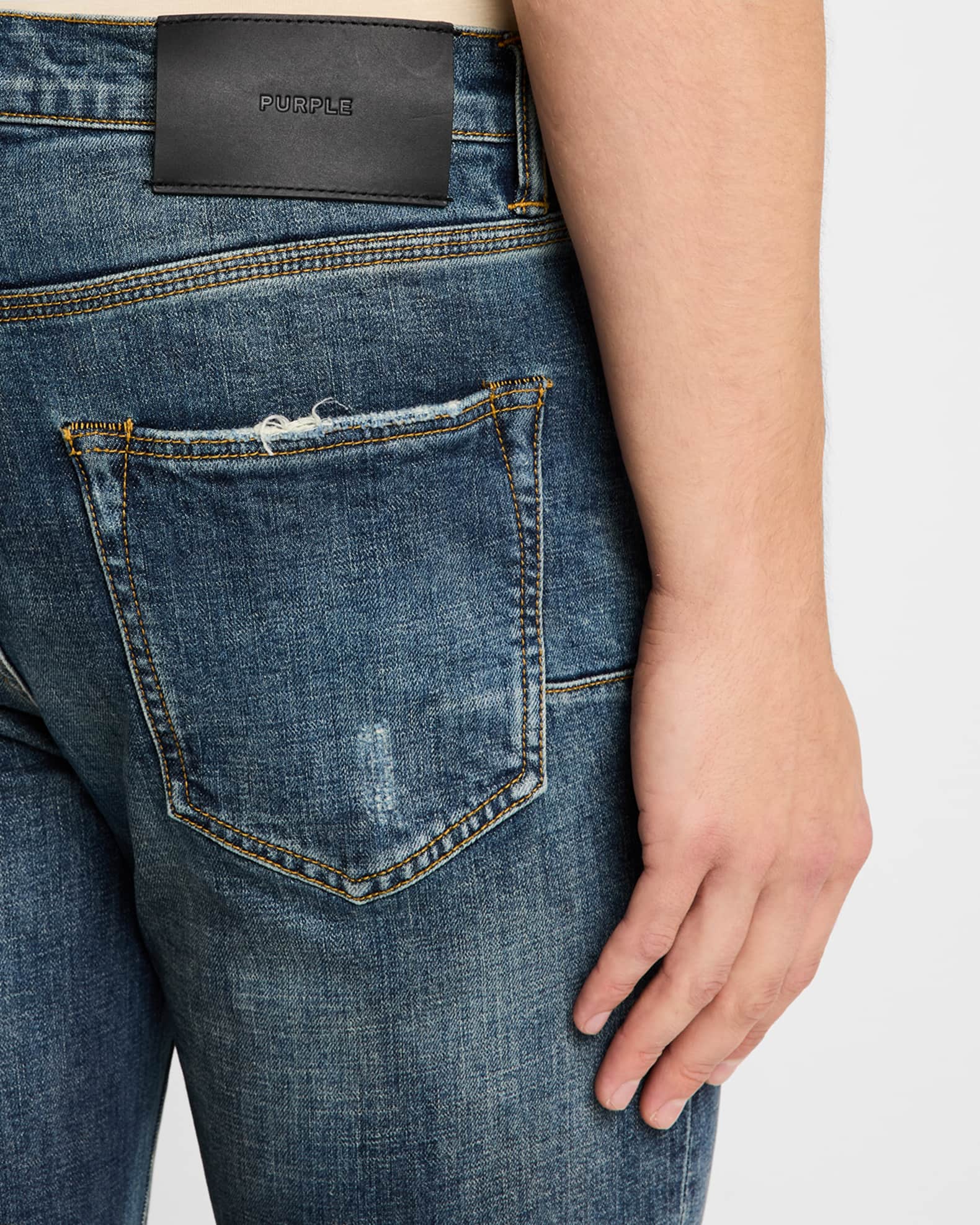 PURPLE Men's Perforated Skinny Jeans | Neiman Marcus