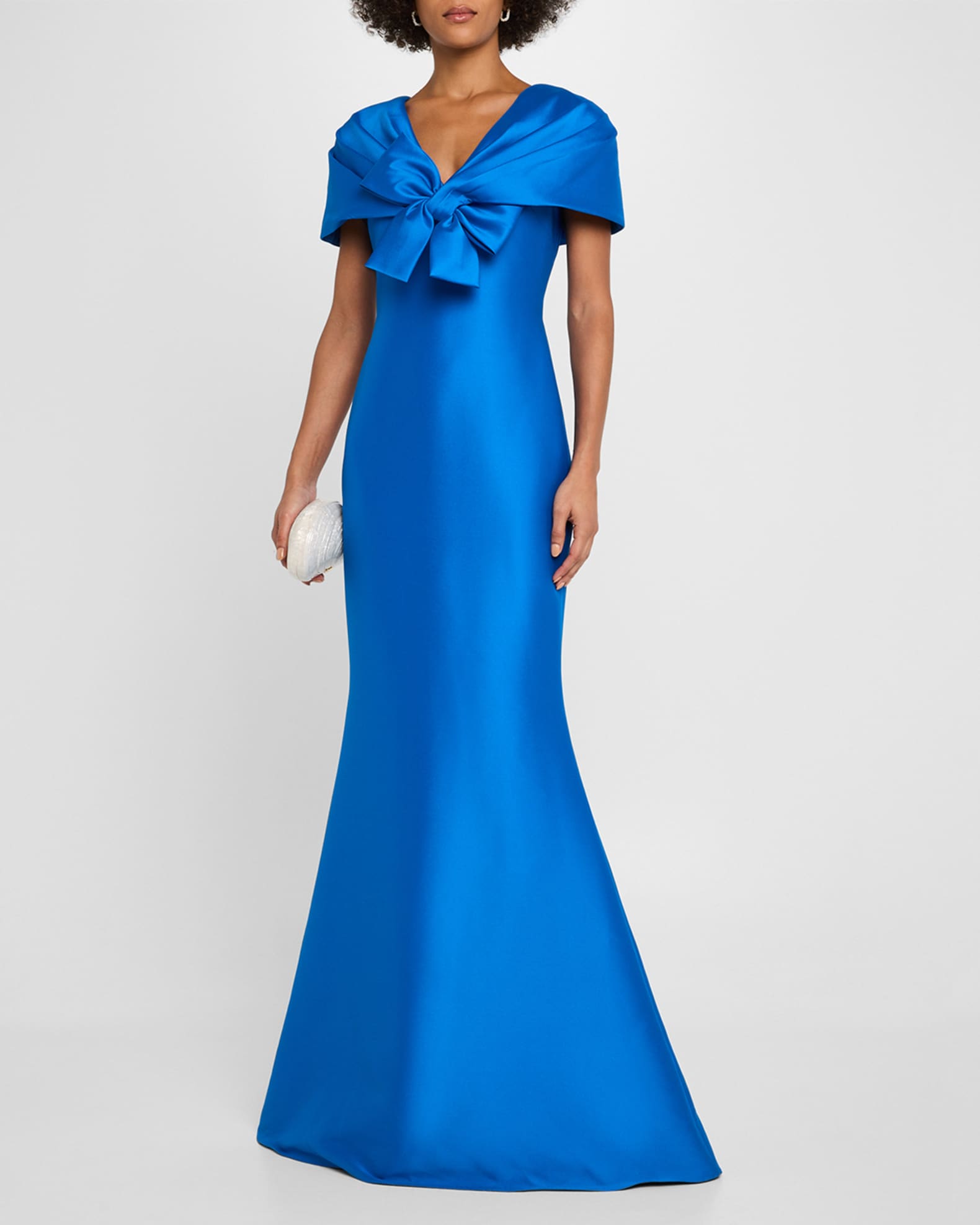 Badgley Mischka Collection Bow-Front Shawl Trumpet Gown | Neiman Marcus