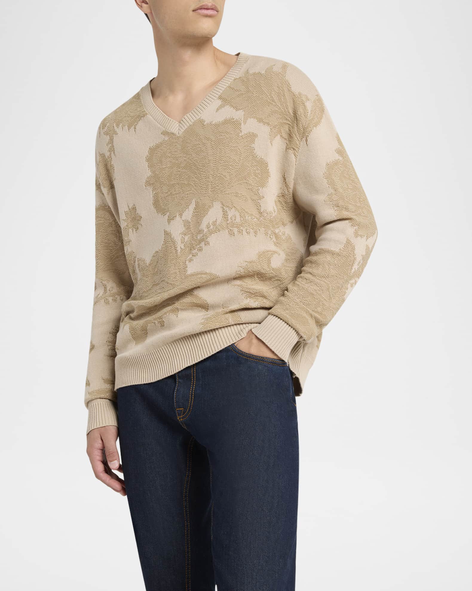 Etro Men's Floral V-Neck Sweater | Neiman Marcus