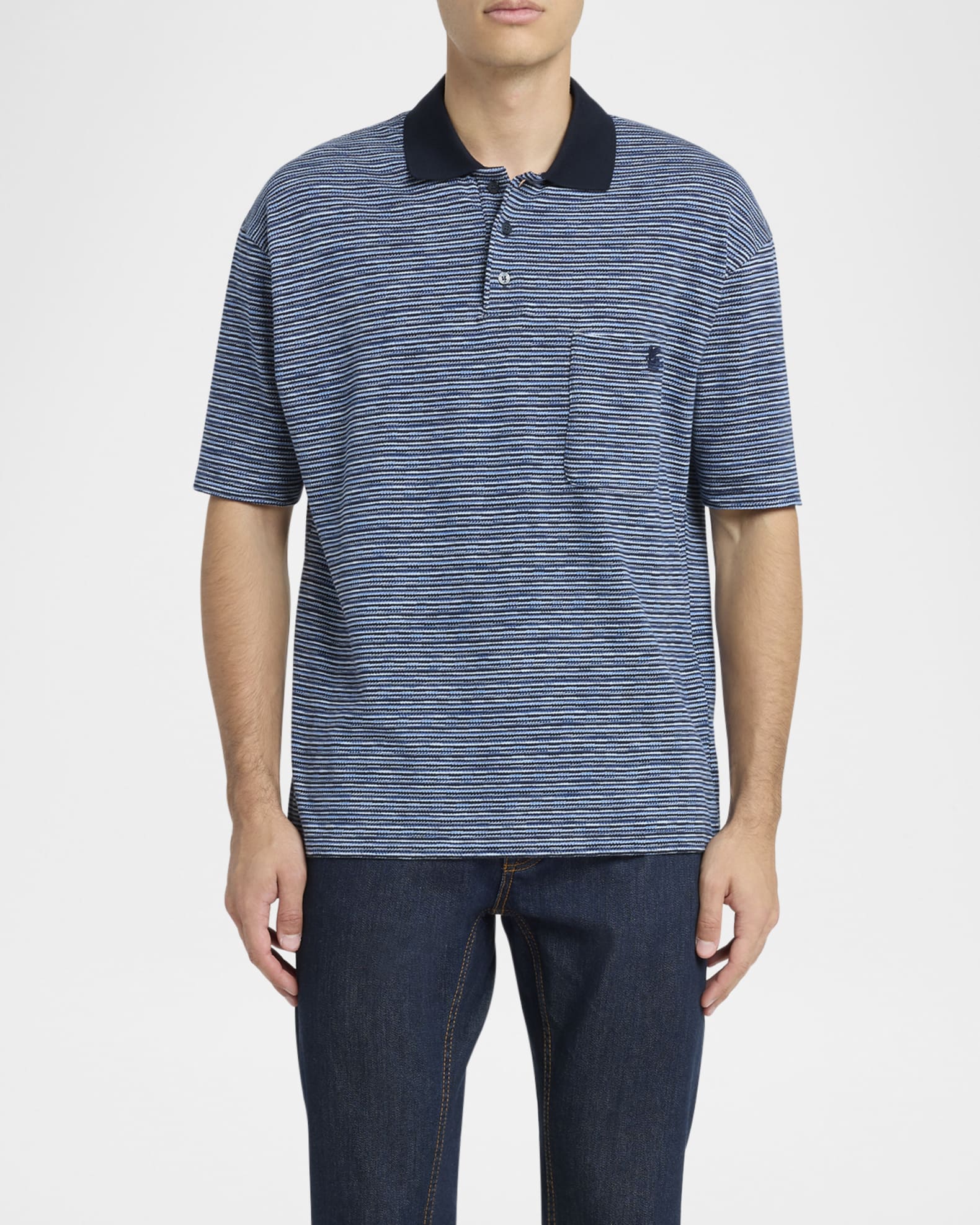 Etro Men's Contrast-Collar Jersey Polo Shirt | Neiman Marcus