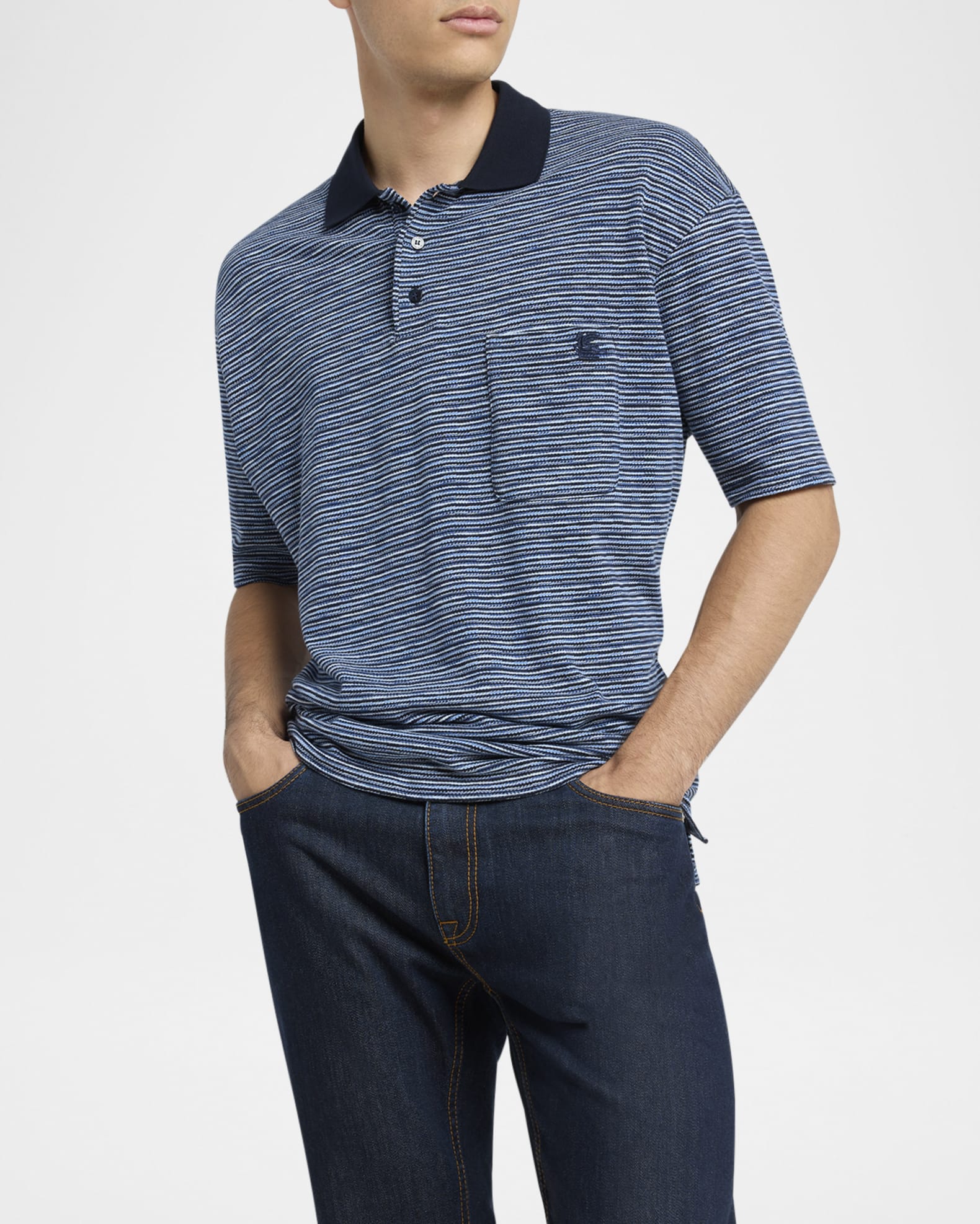 Etro Men's Contrast-Collar Jersey Polo Shirt | Neiman Marcus