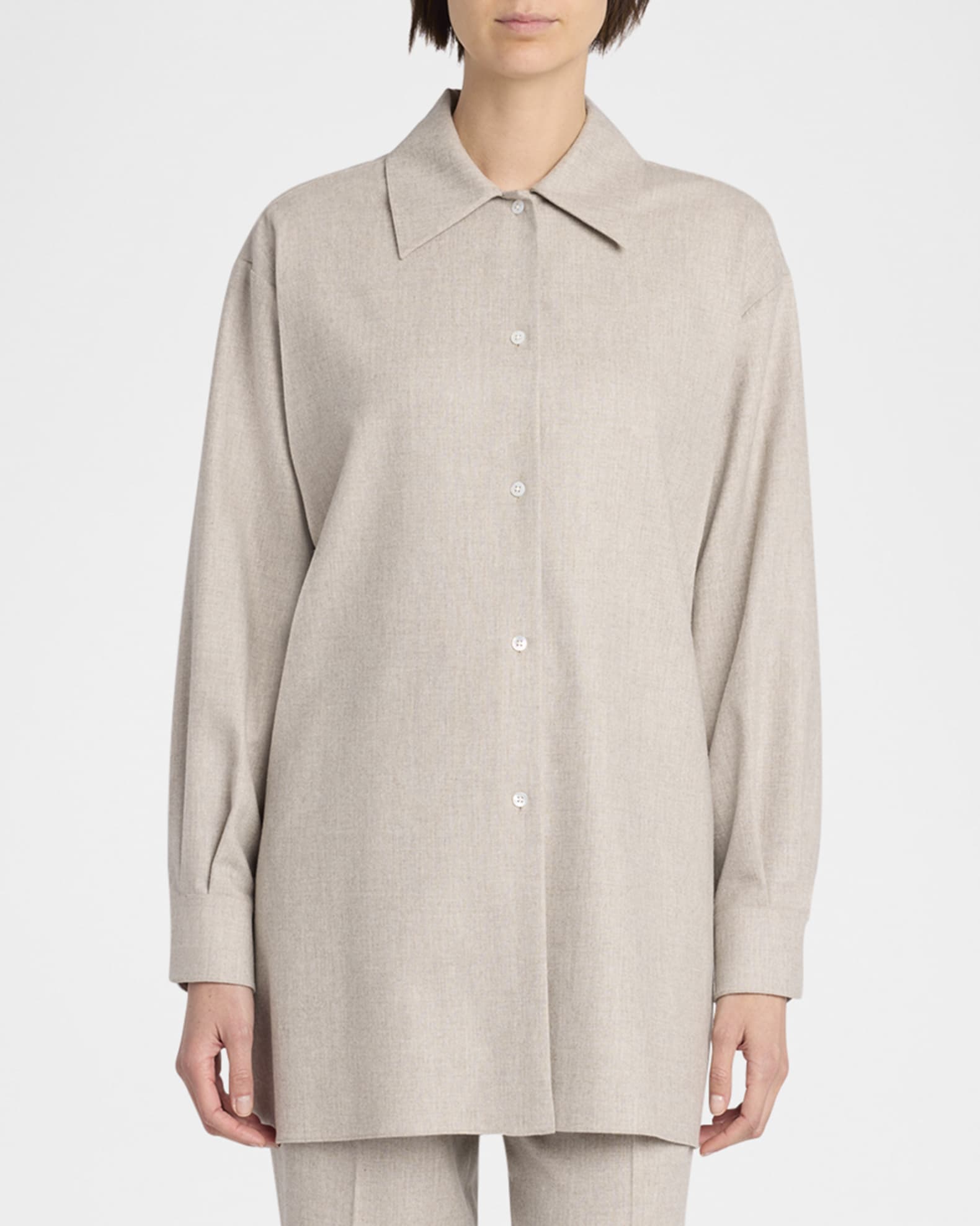 THE ROW Komako Button Down Wool Cashmere Blouse | Neiman Marcus