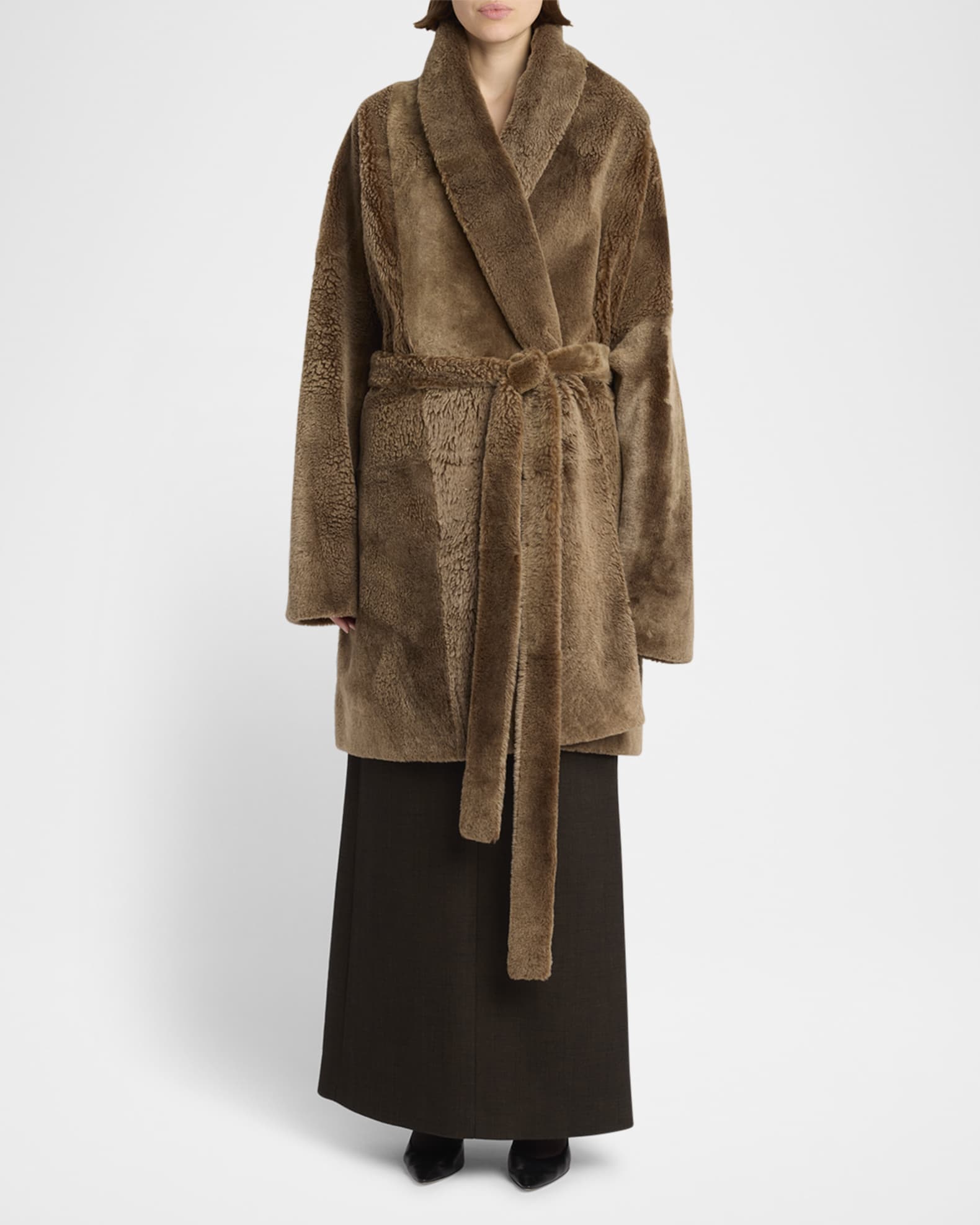 THE ROW Lucja Belted Shearling Coat | Neiman Marcus