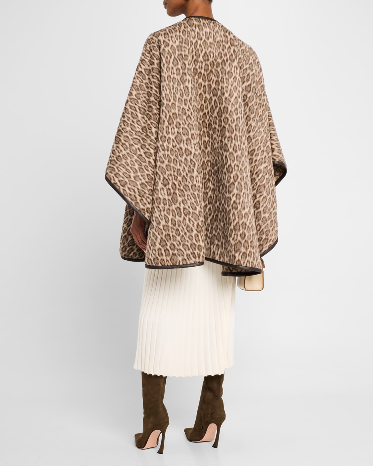 Sofia Cashmere Leopard-Print Cape W/ Napa Leather Trim | Neiman Marcus