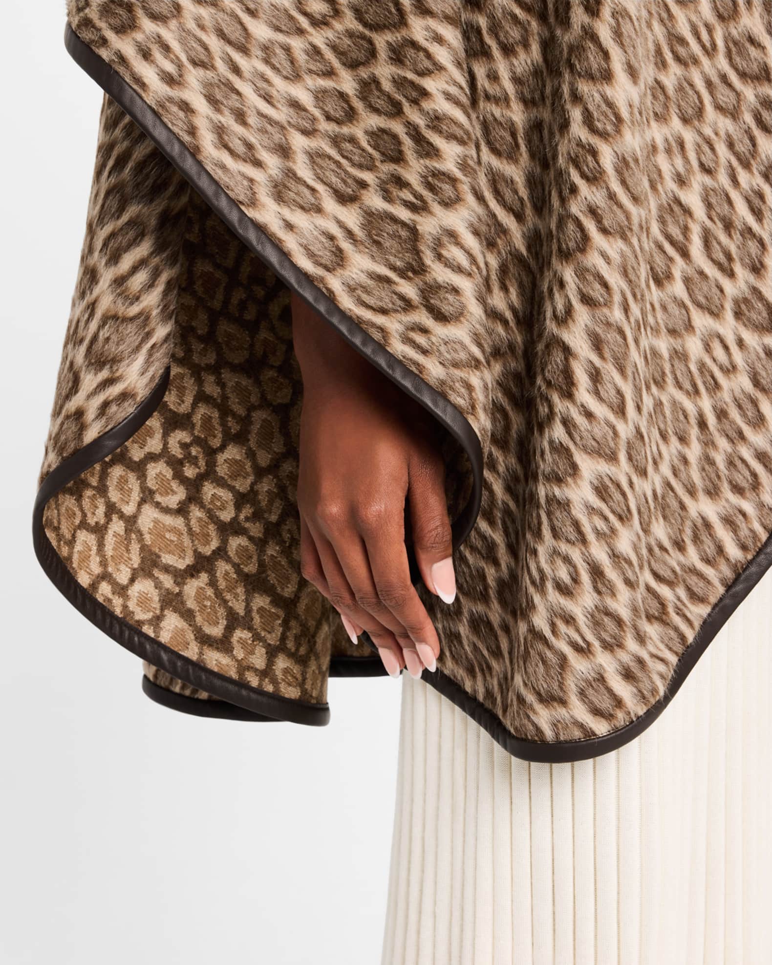 Sofia Cashmere Leopard-Print Cape W/ Napa Leather Trim | Neiman Marcus