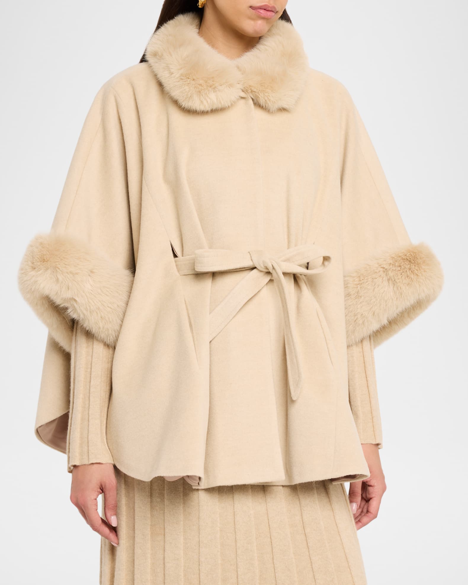Sofia Cashmere Cashmere Shawl W/ Faux Fur Trim | Neiman Marcus