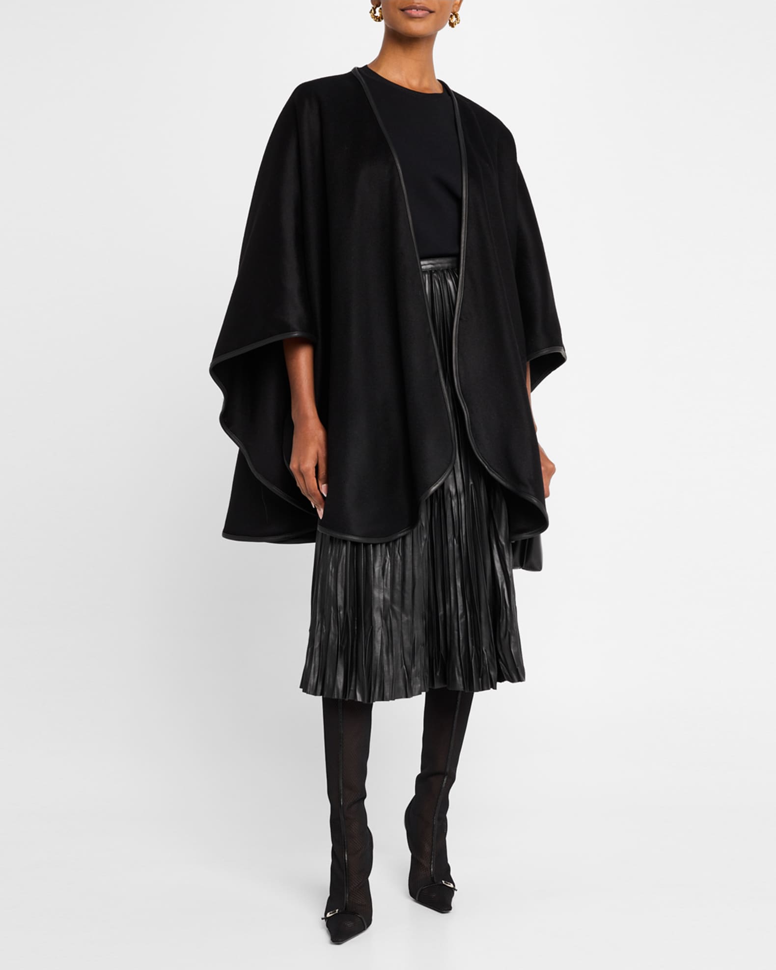 Sofia Cashmere Reversible Cashmere Cape W/ Leather Trim | Neiman Marcus