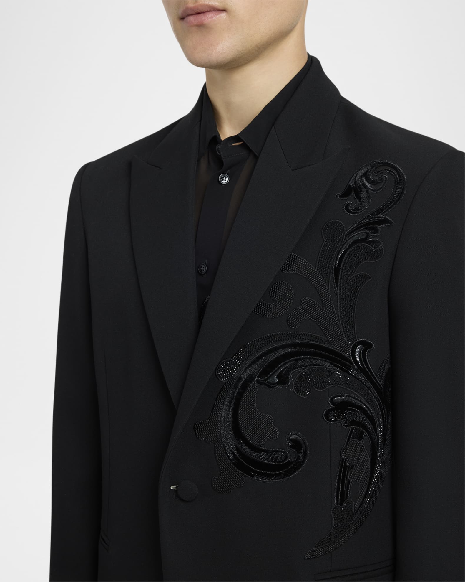 Versace Men's Barocco Leaf Embroidered Dinner Jacket | Neiman Marcus