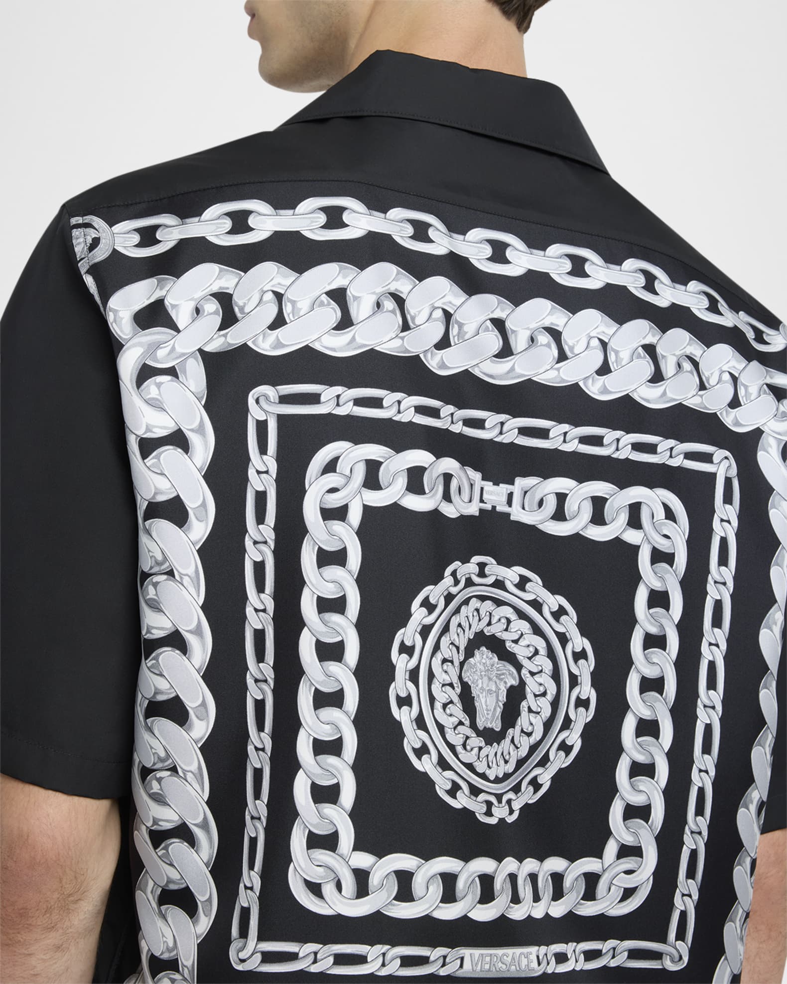 Versace Men's Medusa Chains Poplin Camp Shirt | Neiman Marcus