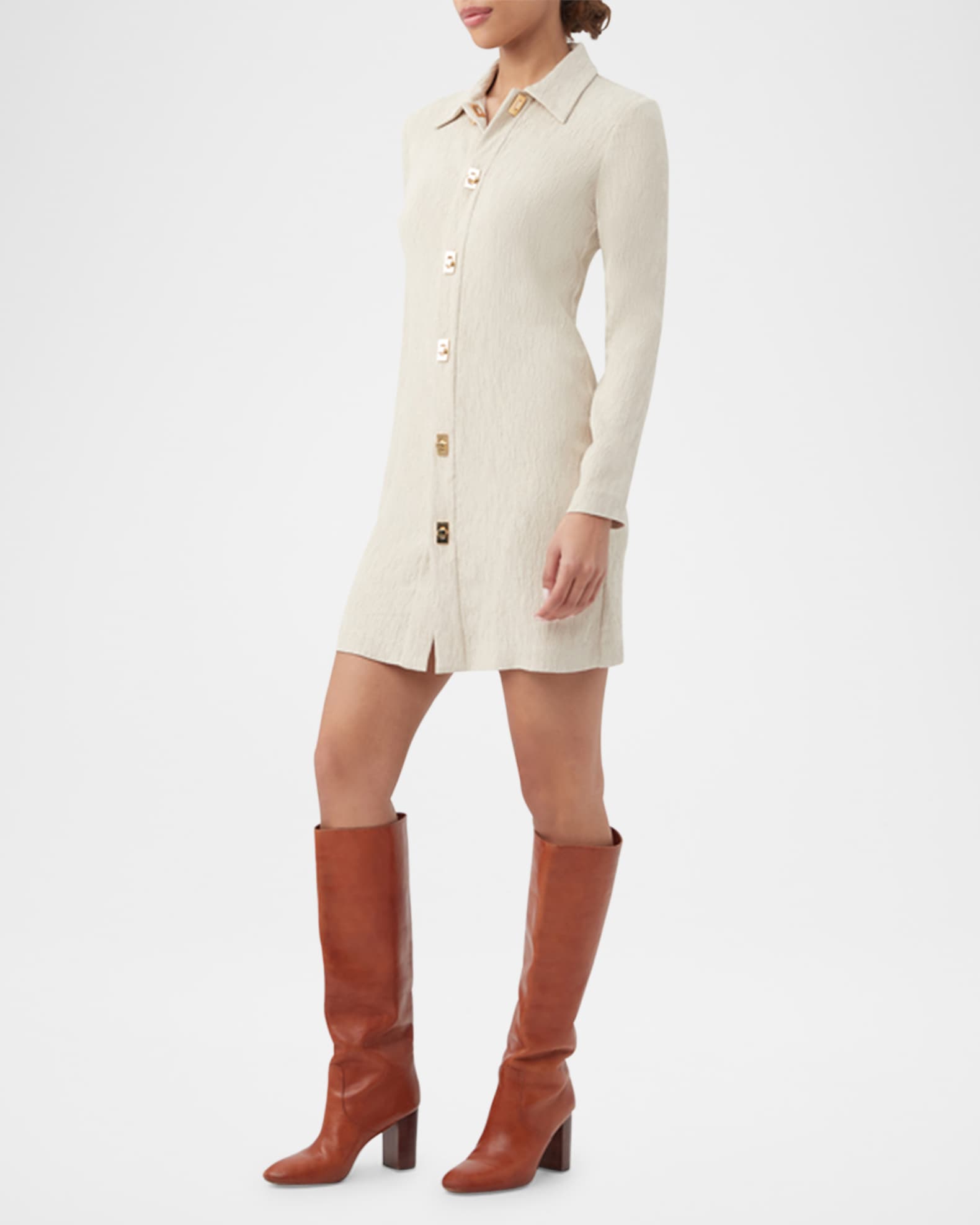 Trina Turk Barika Crinkled Button-Down Mini Shirtdress | Neiman Marcus
