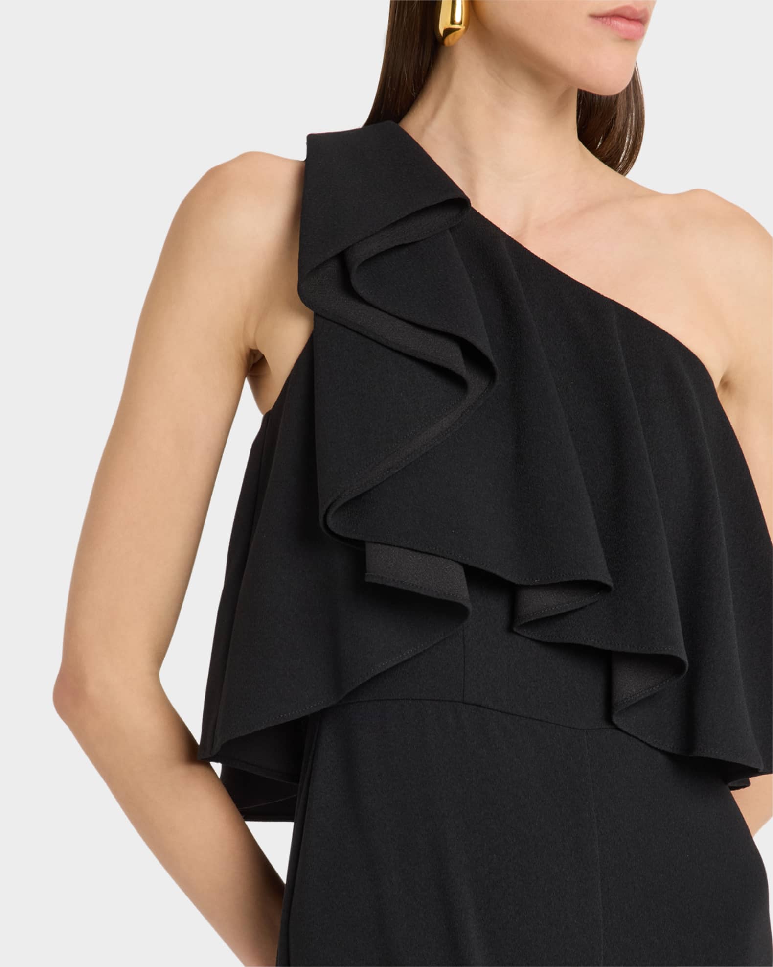 Trina Turk Royal One-Shoulder Ruffle Jumpsuit | Neiman Marcus