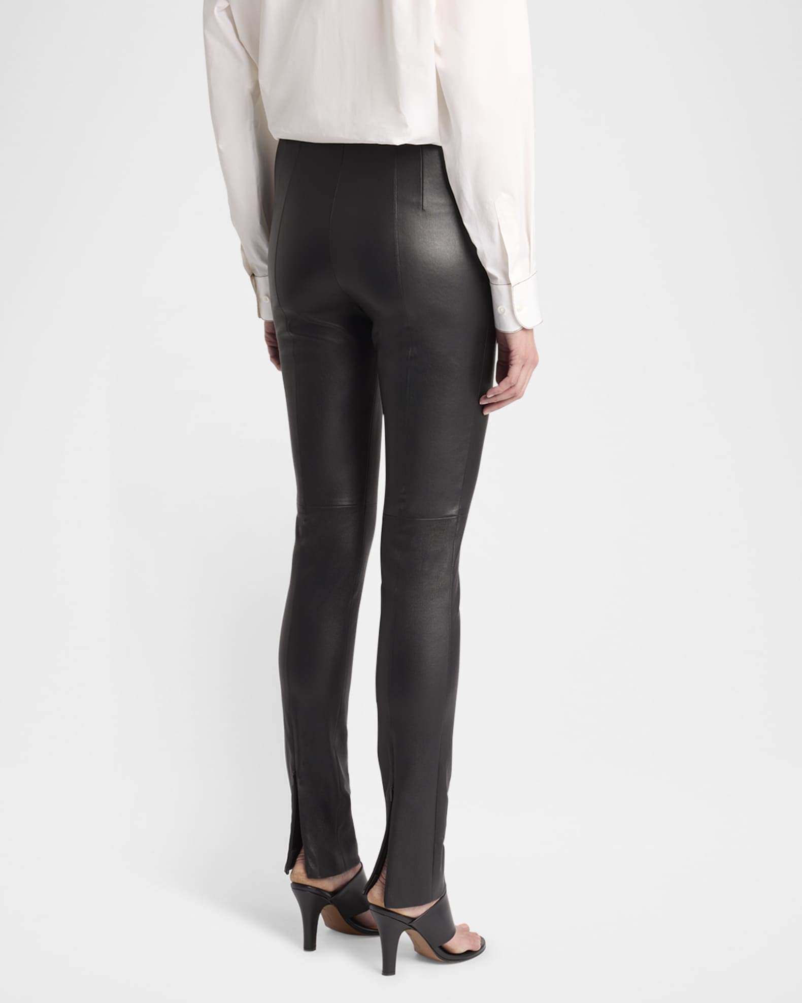 THE ROW Lakun Leather Skinny-Leg Slit-Hem Pants | Neiman Marcus