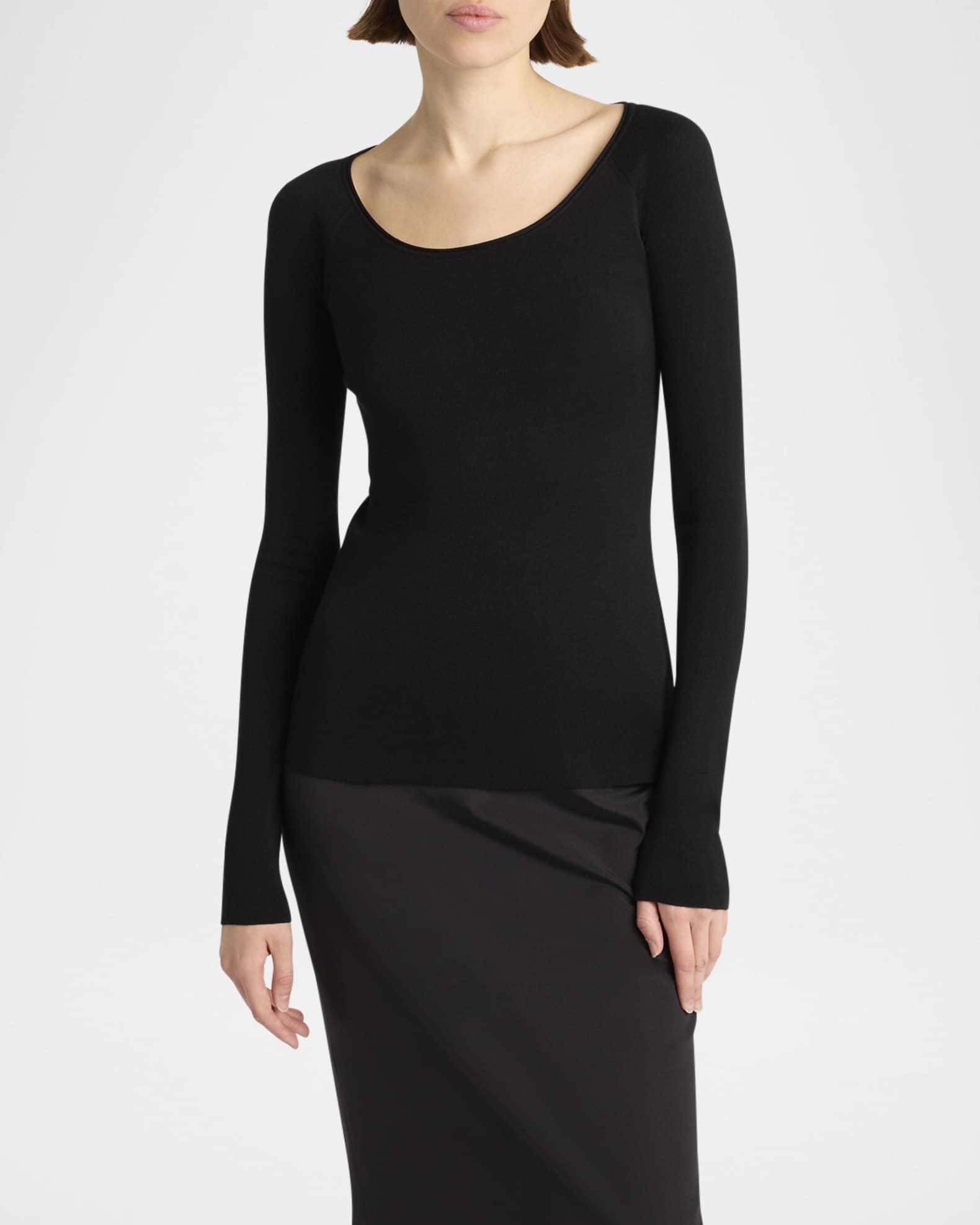 THE ROW Imo Scoop-Neck Long-Sleeve Silk Top | Neiman Marcus