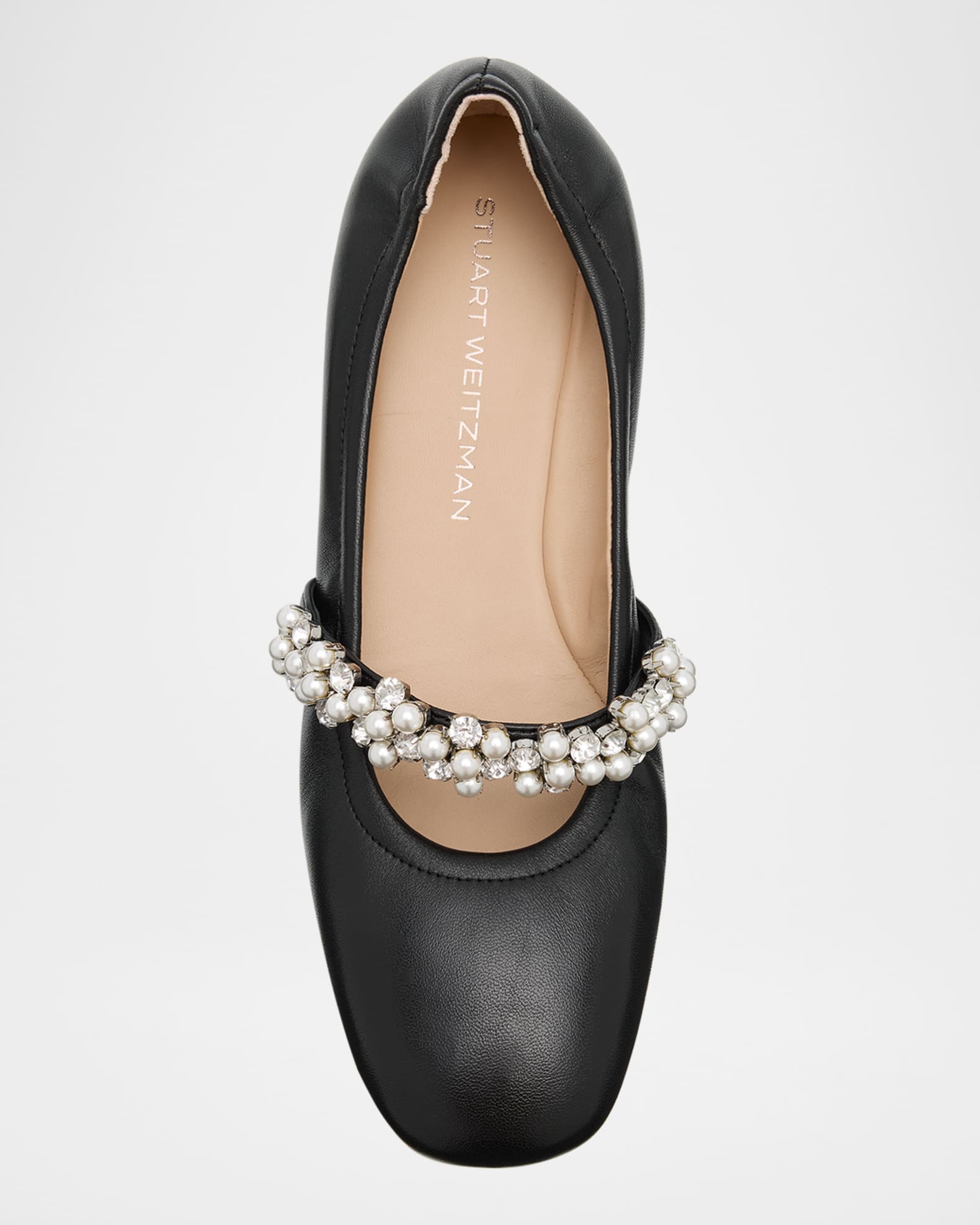 Stuart Weitzman Poppy Leather Embellished Mary Jane Ballerina Flats ...