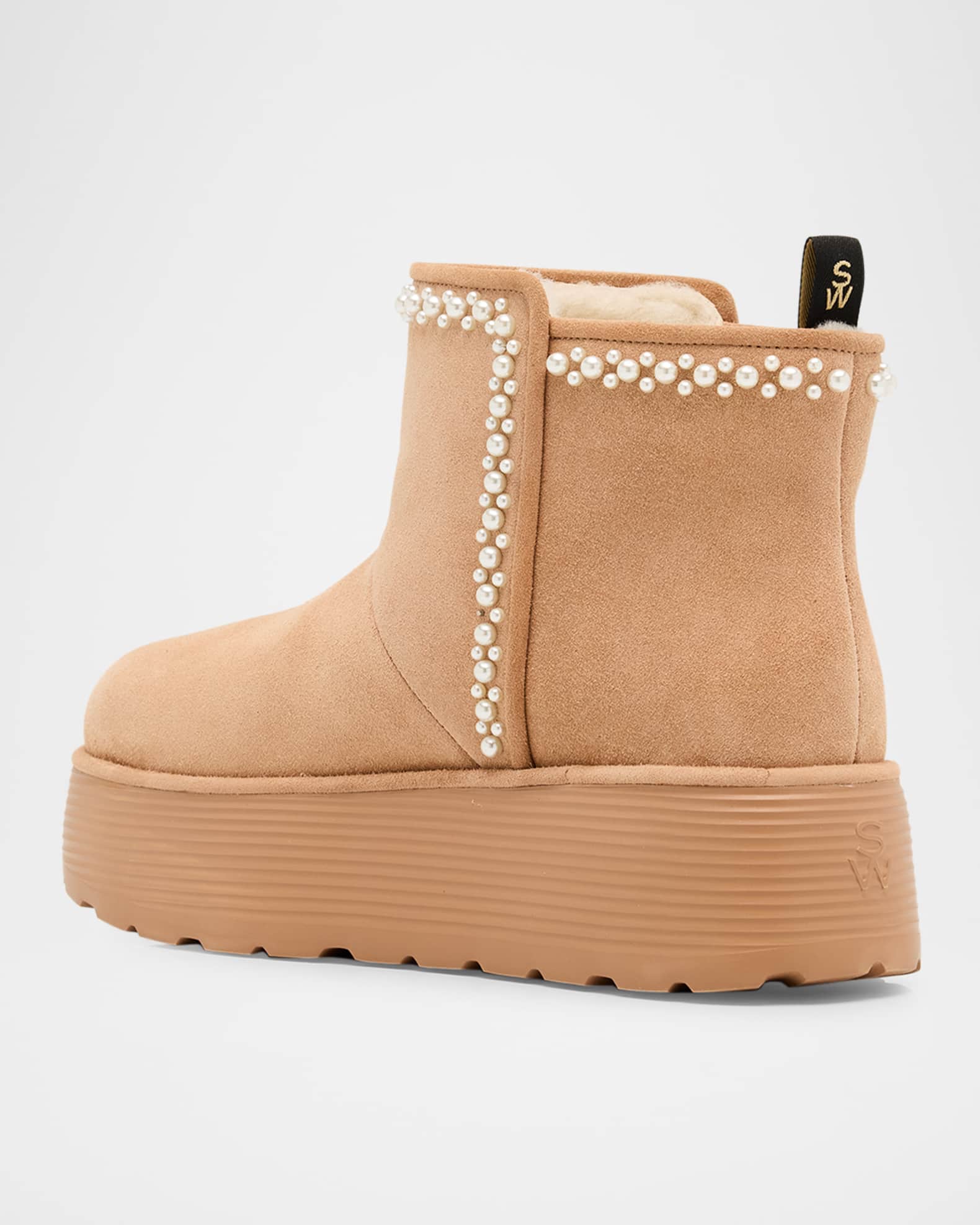 Stuart Weitzman Nellie Pearly Suede Flatform Winter Booties | Neiman Marcus