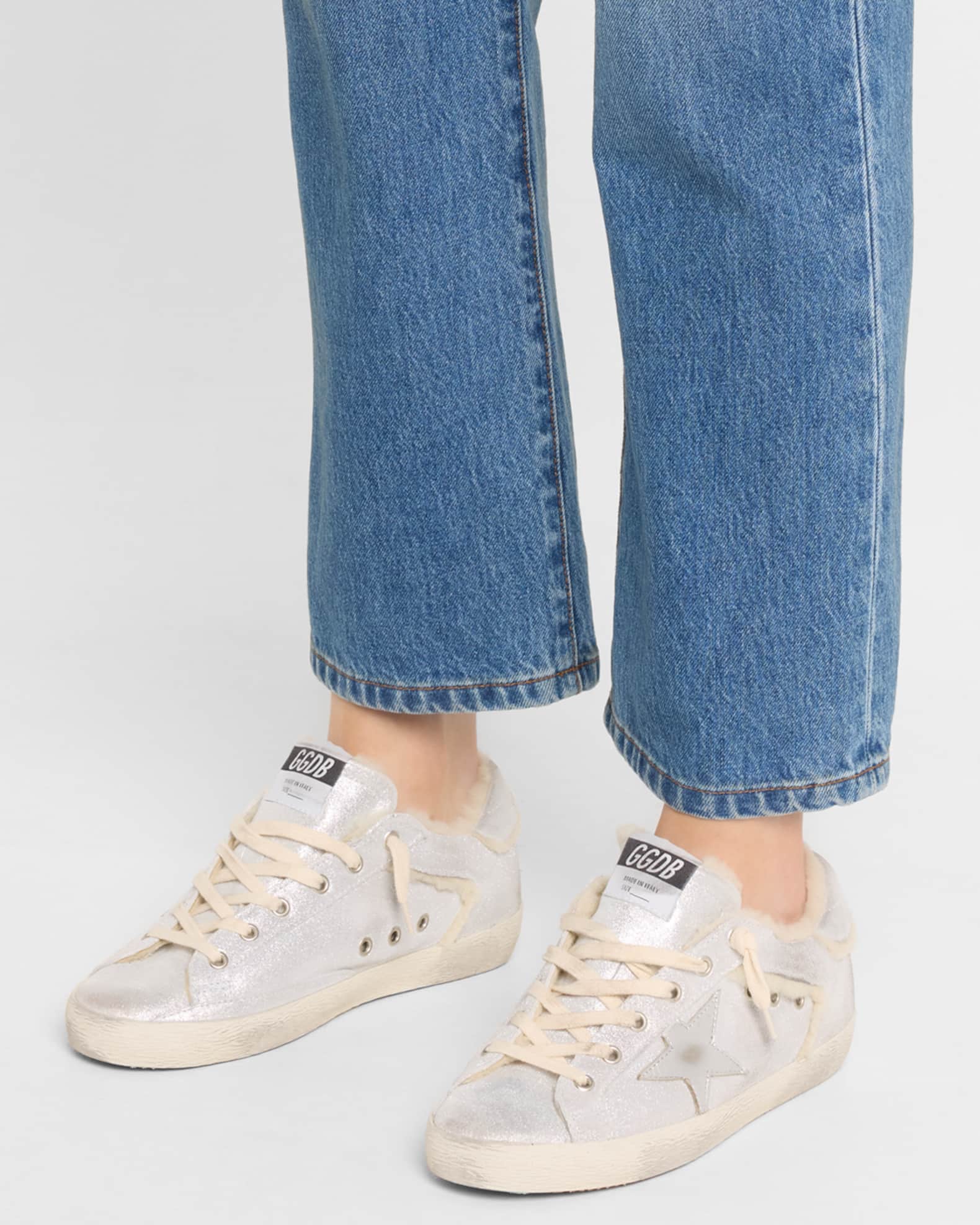 Golden Goose Super-Star Metallic Leather and Shearling Sneakers ...