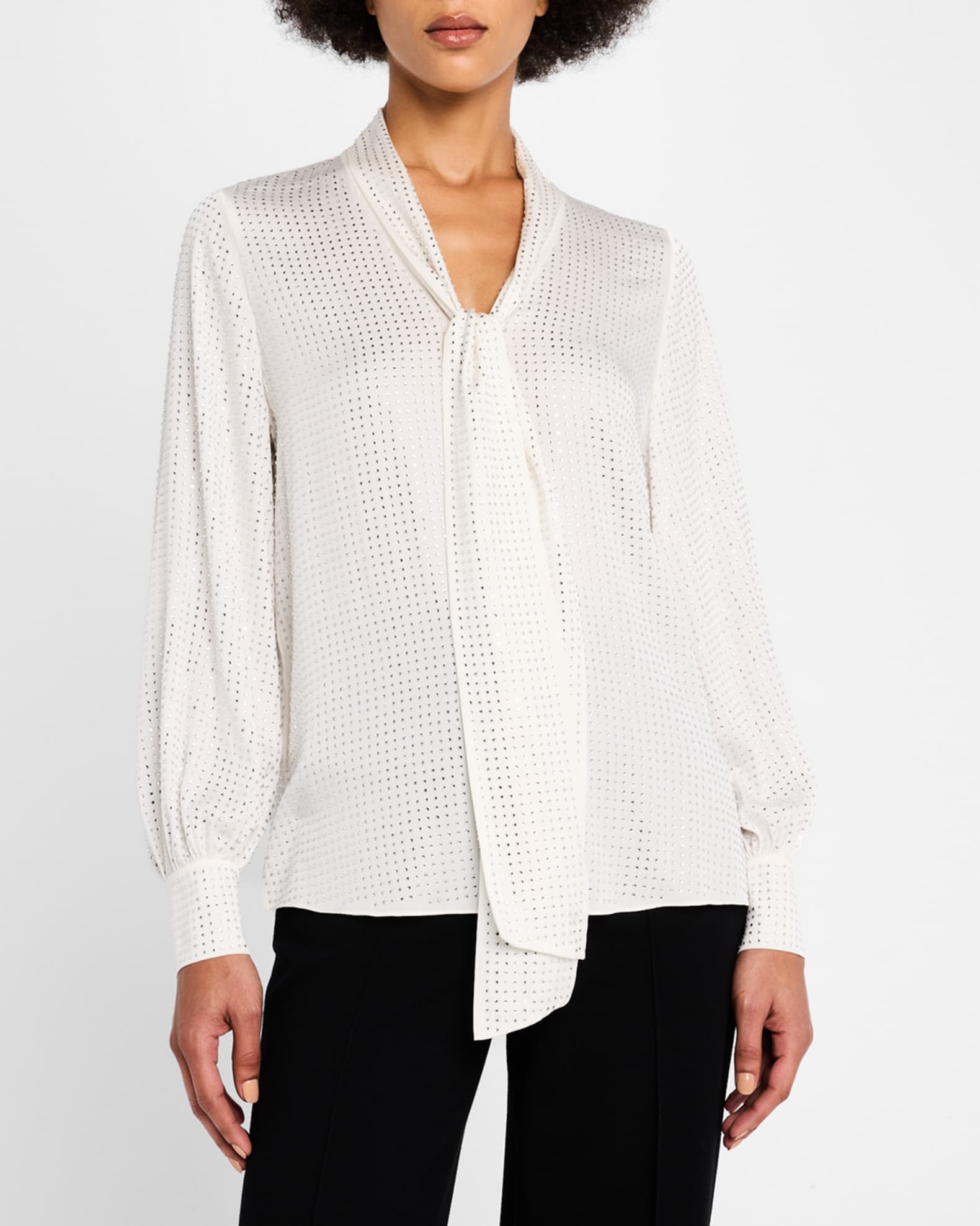 Ungaro Tie-Neck Rhinestone Blouse | Neiman Marcus