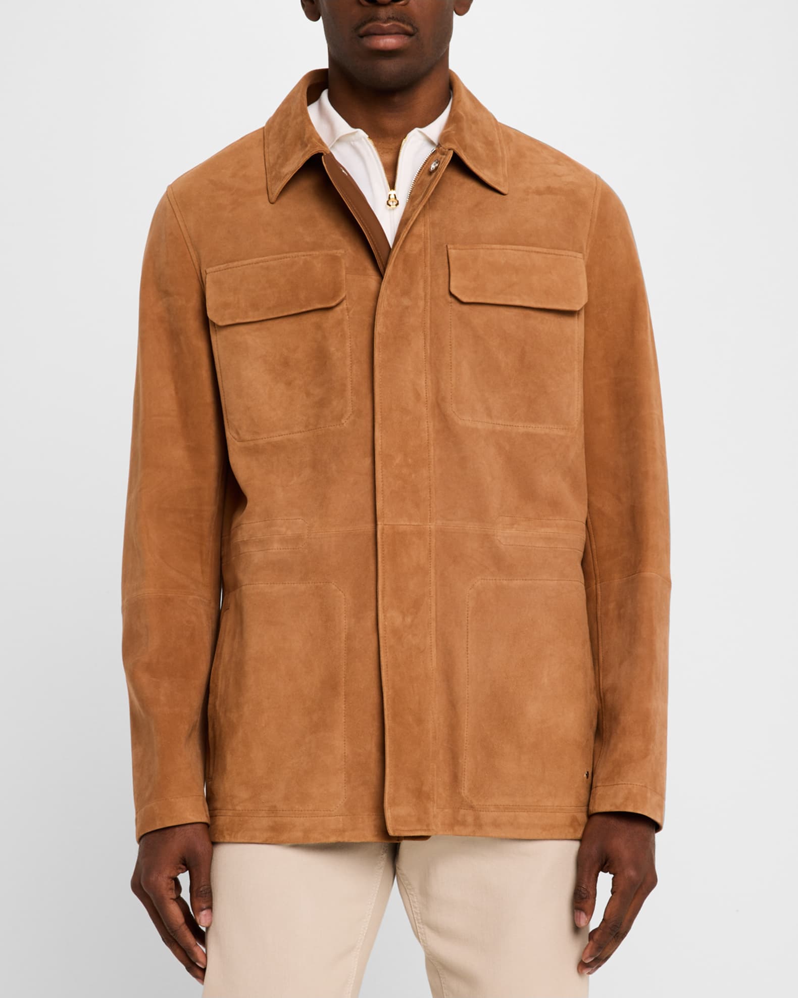 Stefano Ricci Men's Suede Full-Zip Field Jacket | Neiman Marcus