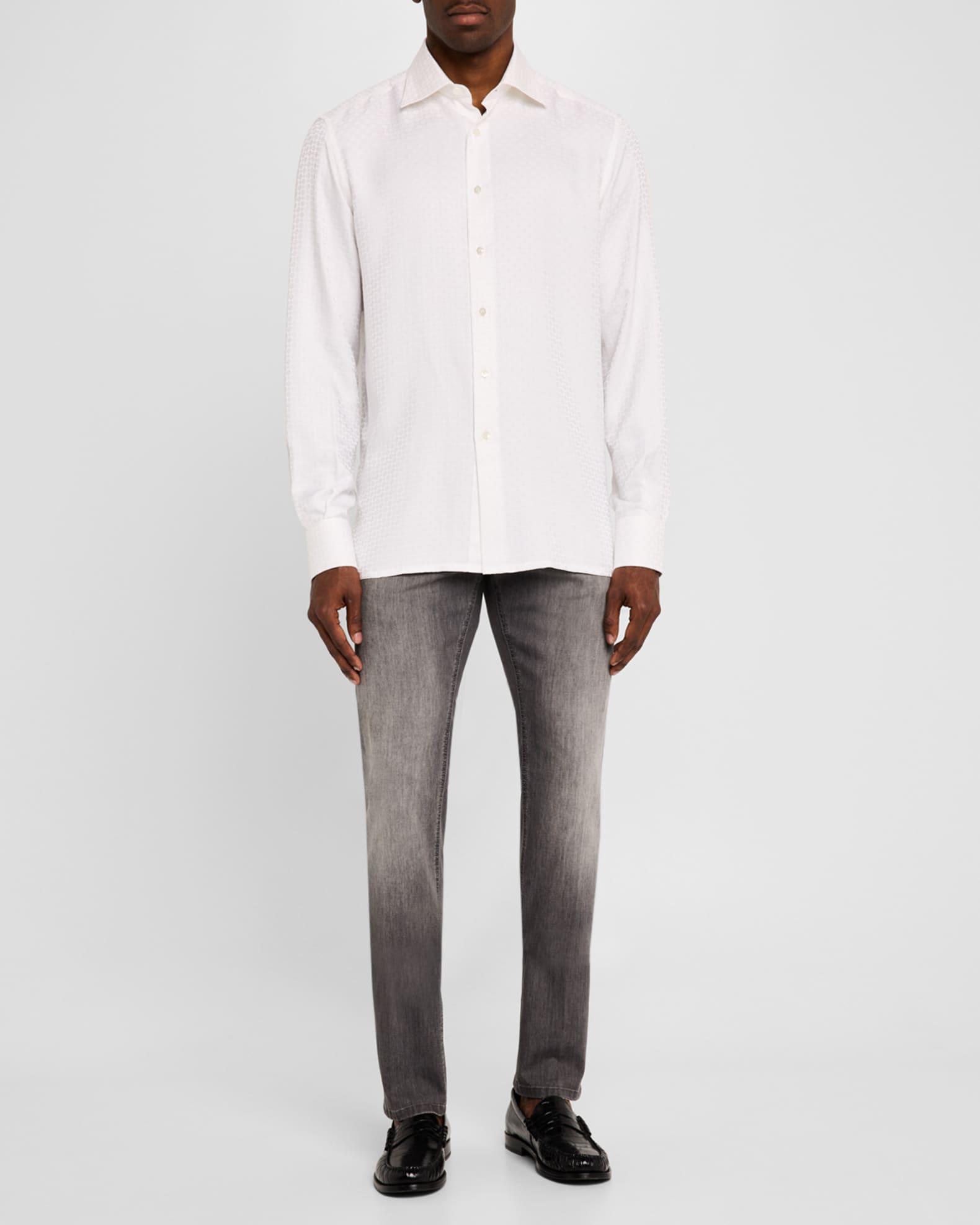 Stefano Ricci Men's Silk Geometric Jacquard Dress Shirt | Neiman Marcus