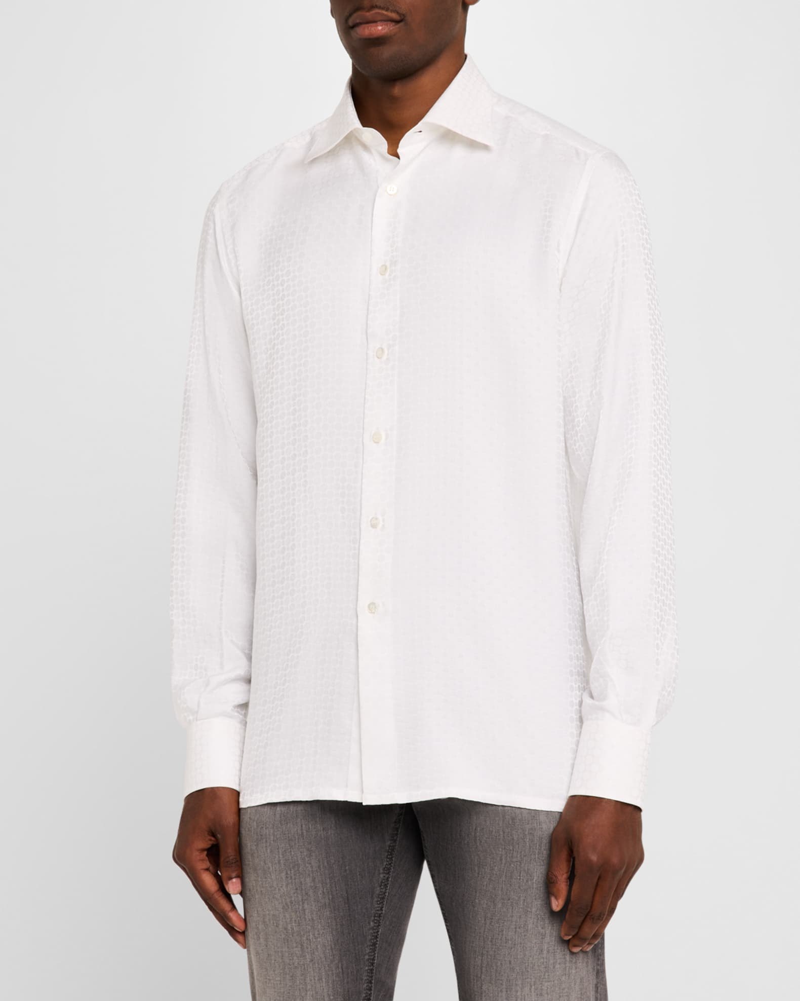Stefano Ricci Men's Silk Geometric Jacquard Dress Shirt | Neiman Marcus