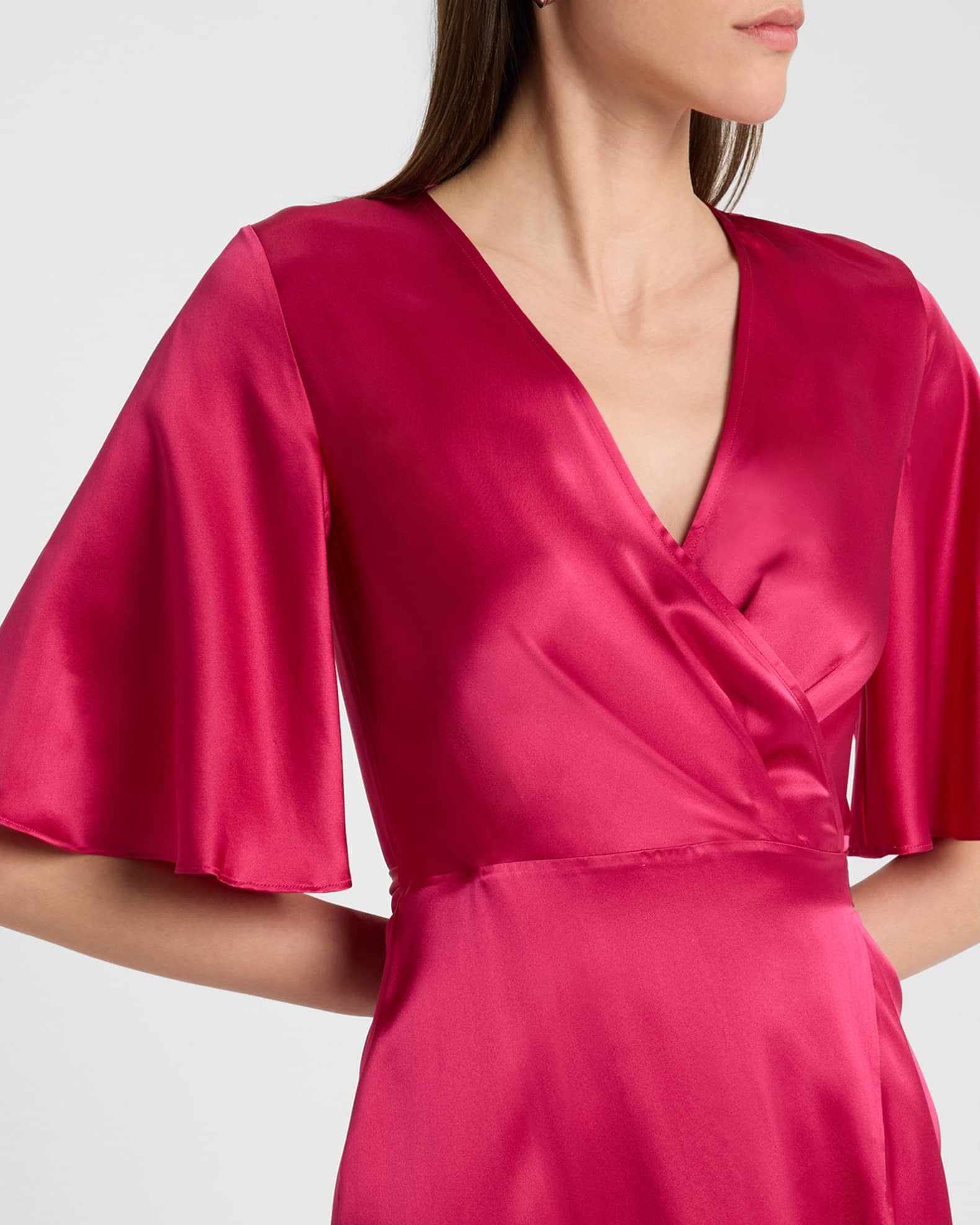 E.Stott Lilibet Silk Satin Midi Wrap Dress | Neiman Marcus