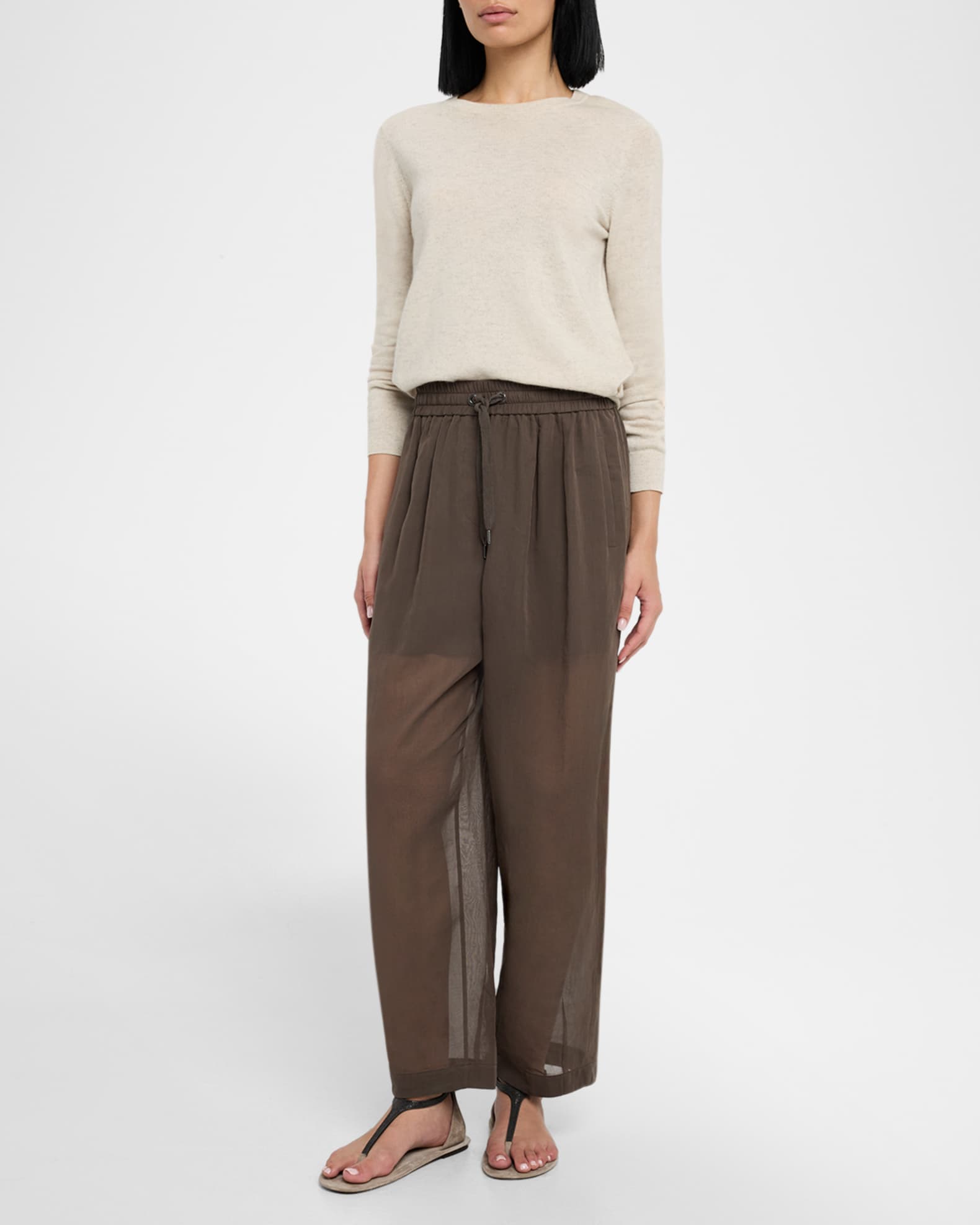 Brunello Cucinelli Drawstring Cotton Gauze Track Pants | Neiman Marcus