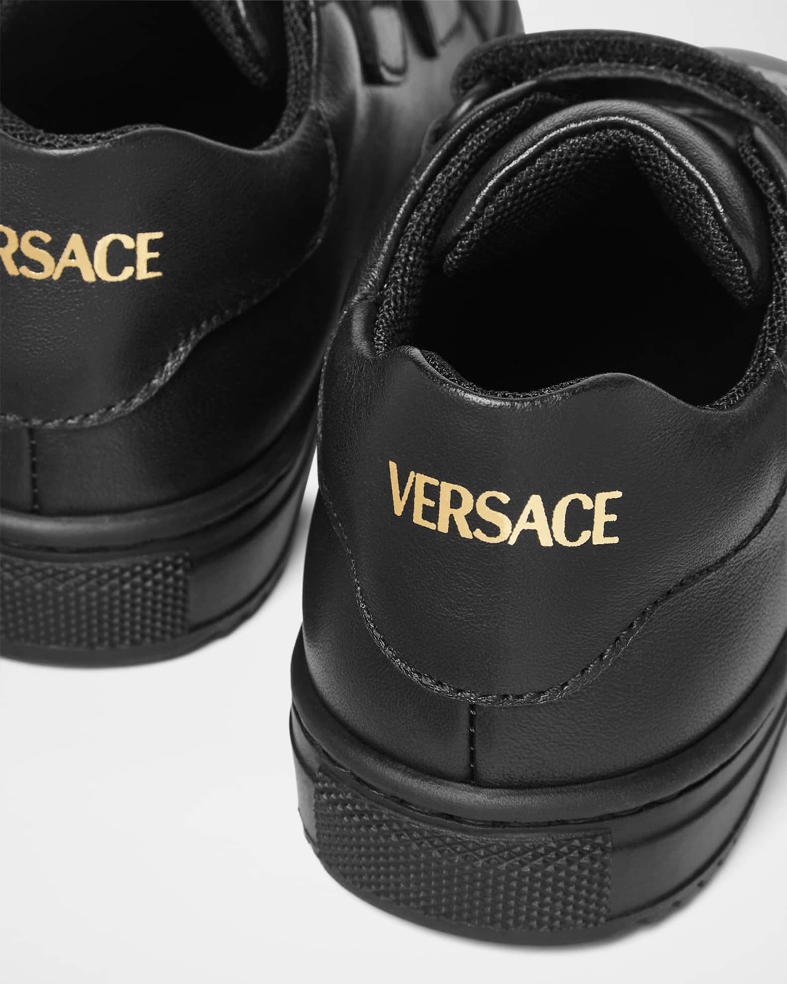 Versace Boy's Calf Leather Logo-Print Sneakers, Kids | Neiman Marcus
