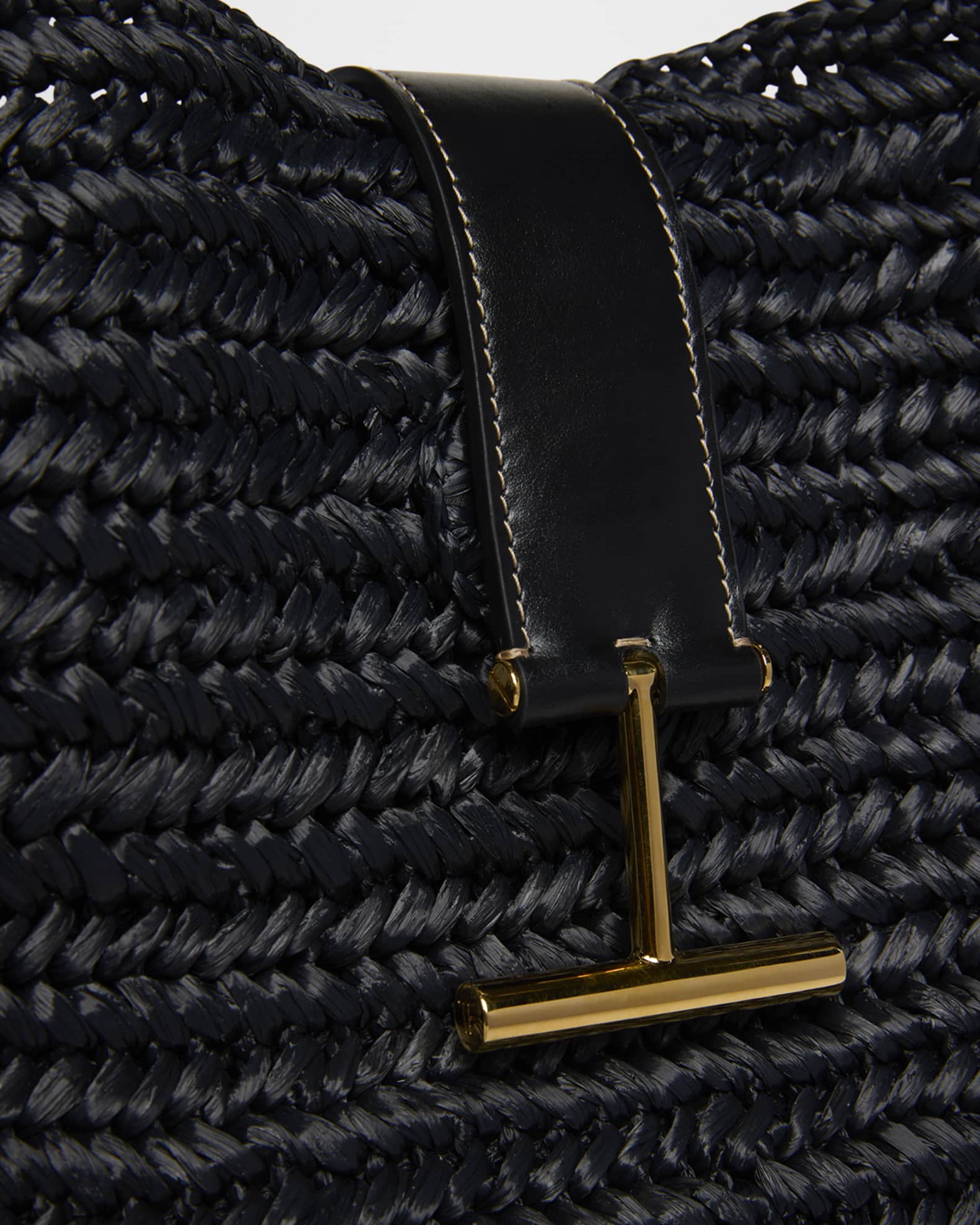 TOM FORD Tara Large Tote Bag in Raffia Viscose and Leather TOM FORD Tara Large Tote Bag in Raffia Viscose and Leather