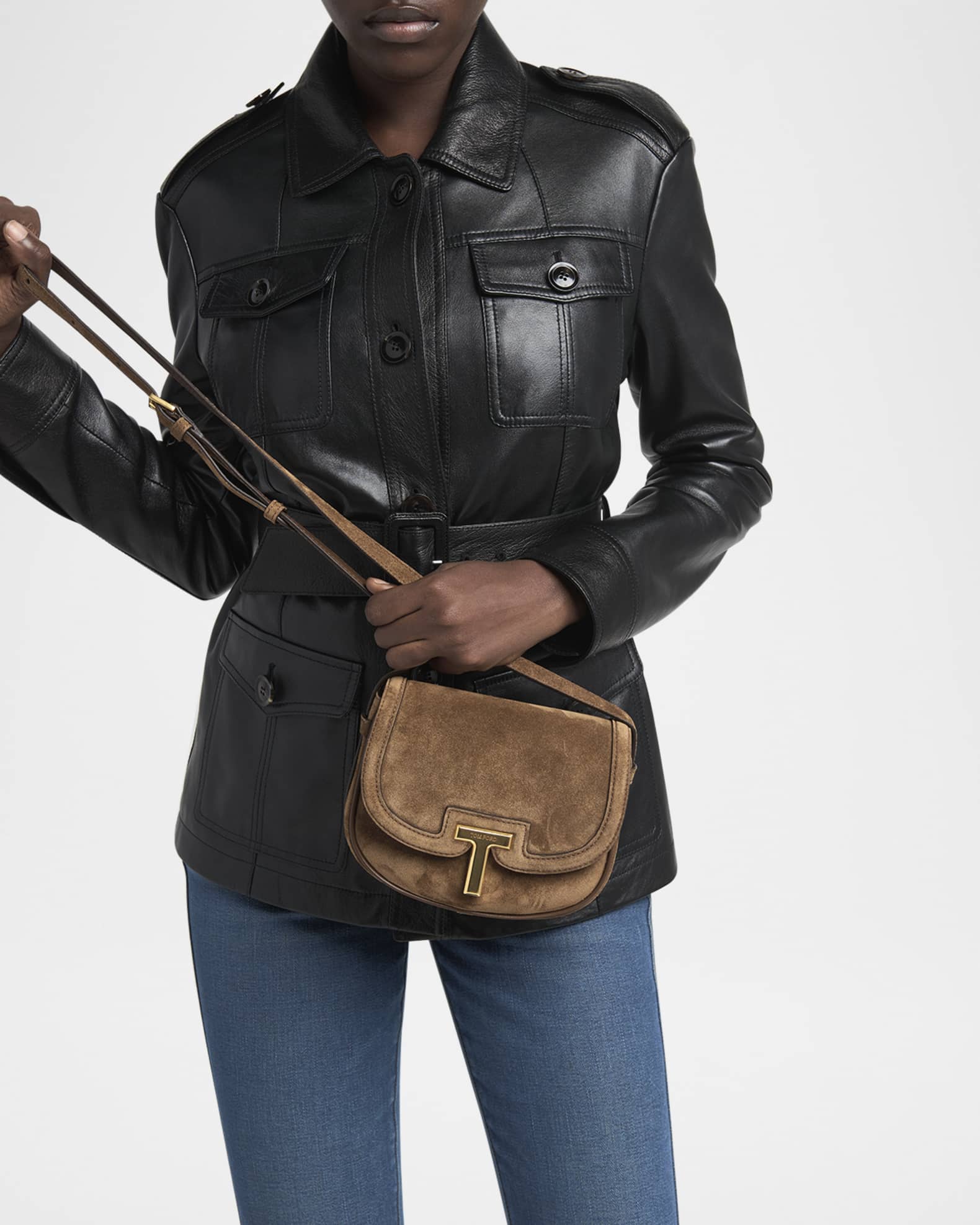 TOM FORD Wallis Mini Flap Shoulder Bag in Suede | Neiman Marcus