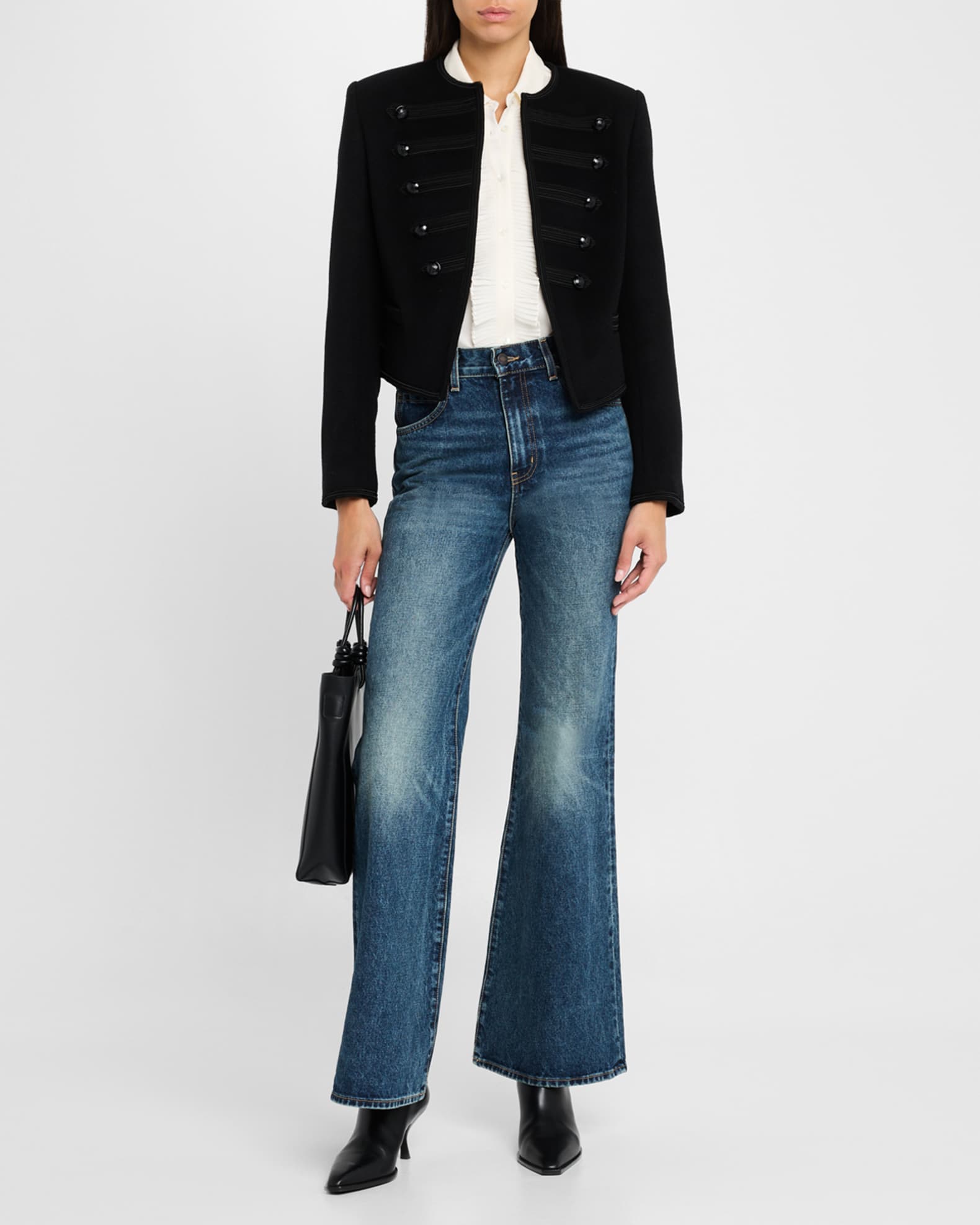 Nili Lotan Joni Open-Front Shrunken Virgin Wool Jacket | Neiman Marcus