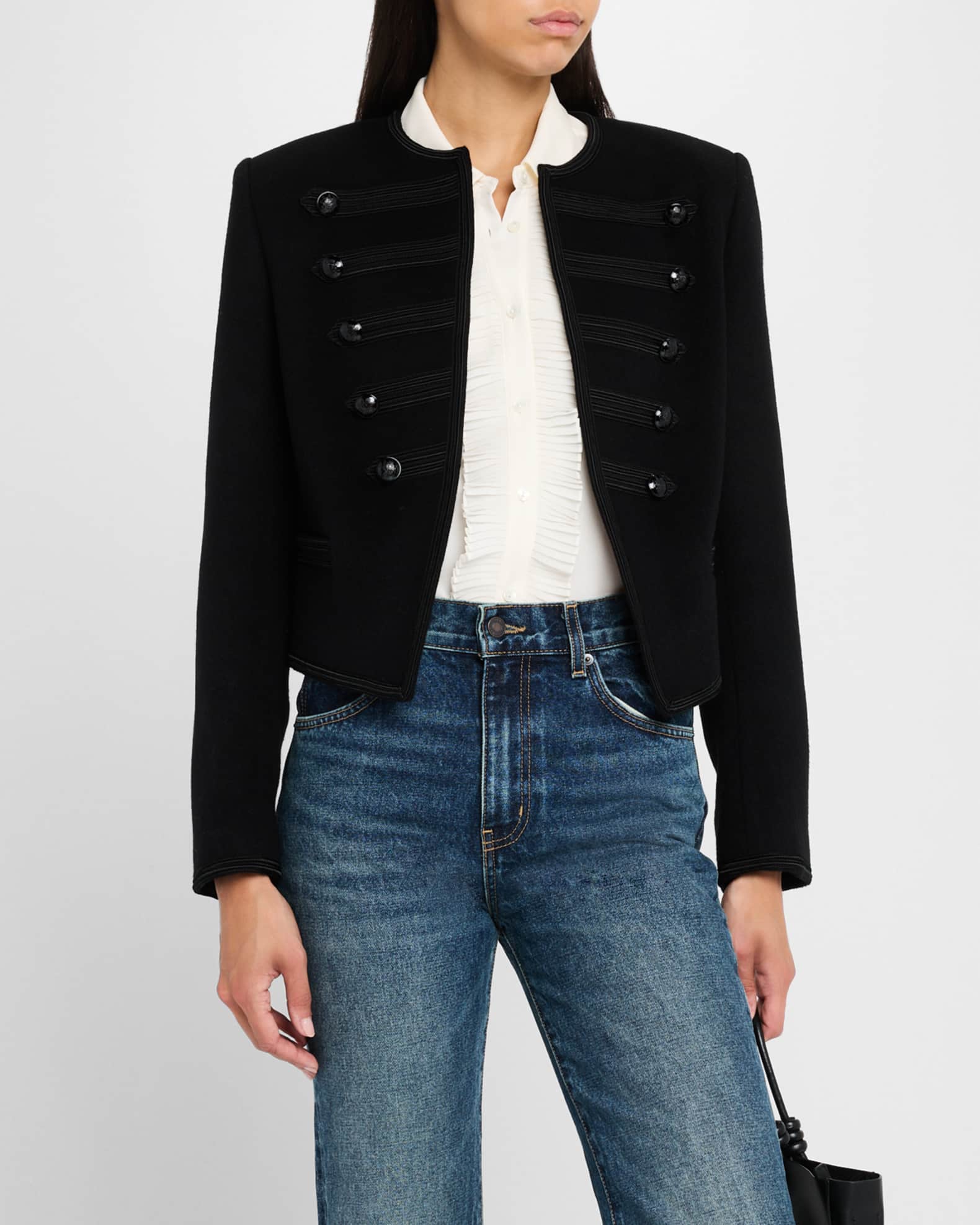 Nili Lotan Joni Open-Front Shrunken Virgin Wool Jacket | Neiman Marcus