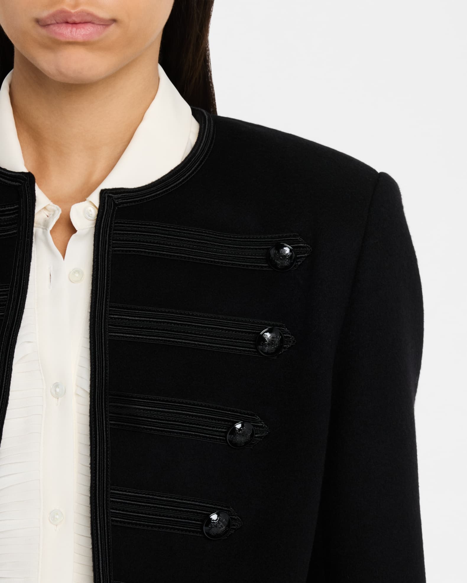 Nili Lotan Joni Open-Front Shrunken Virgin Wool Jacket | Neiman Marcus