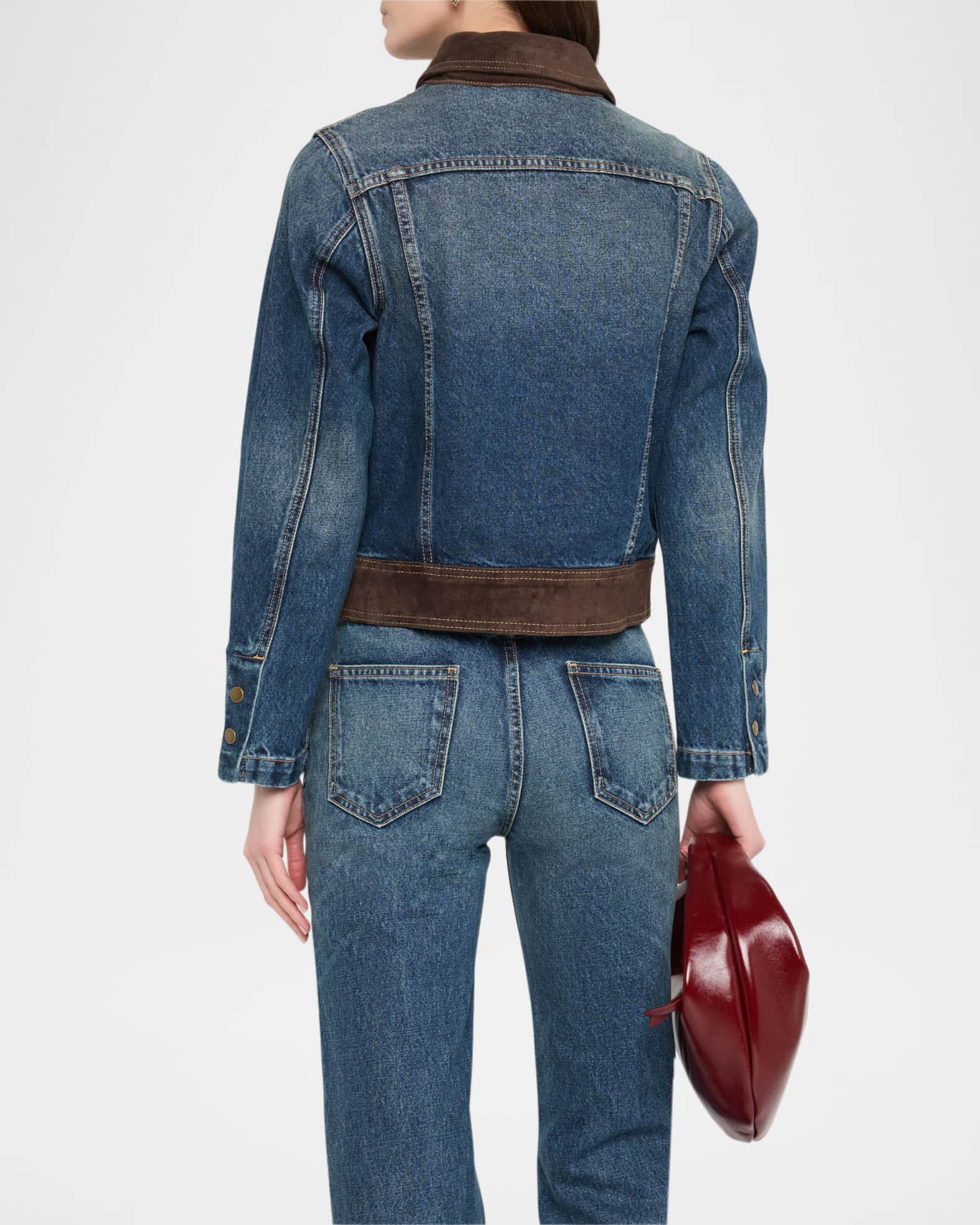 Nili Lotan Brooklyn Suede-Trim Denim Jacket | Neiman Marcus