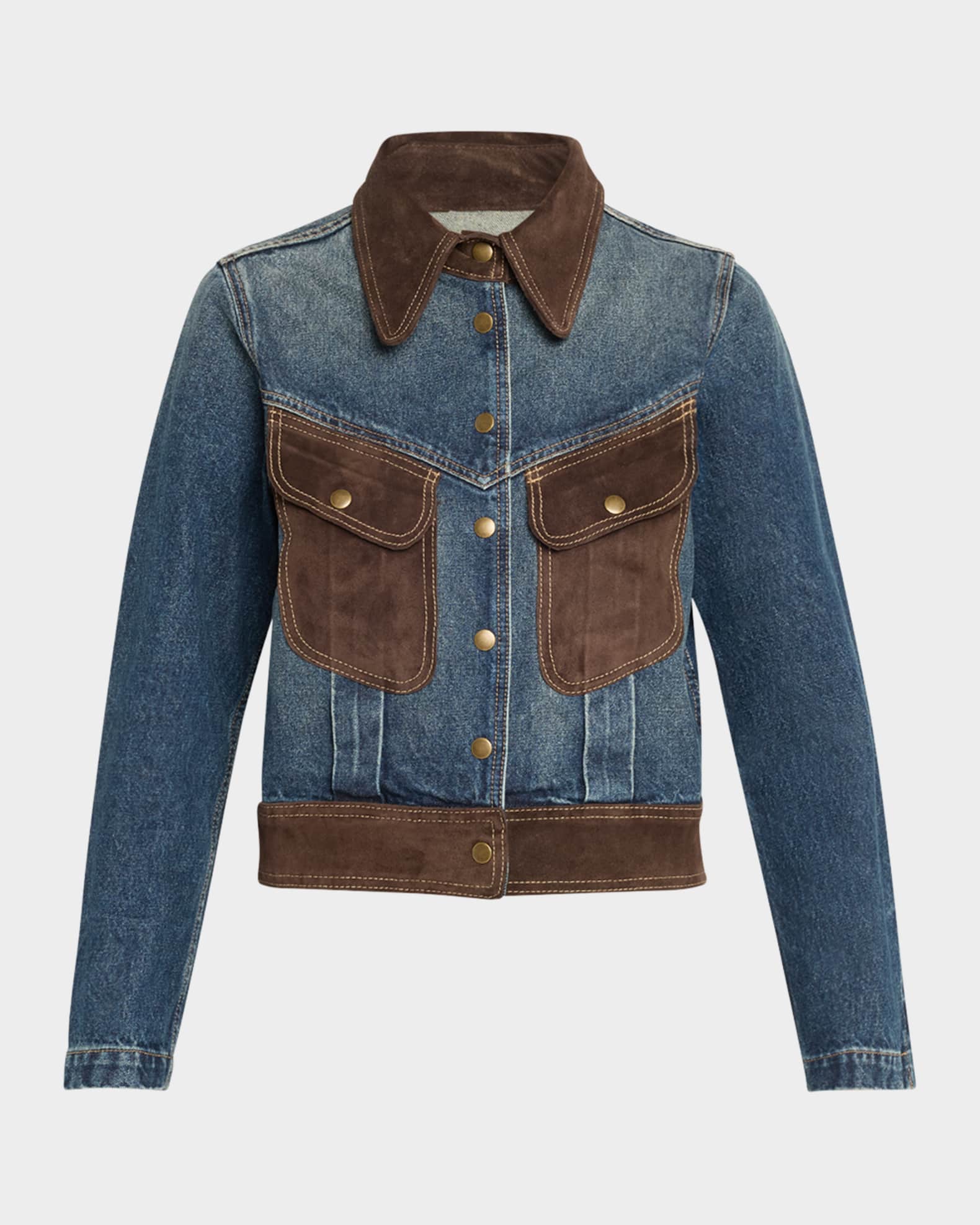 Nili Lotan Brooklyn Suede-Trim Denim Jacket | Neiman Marcus