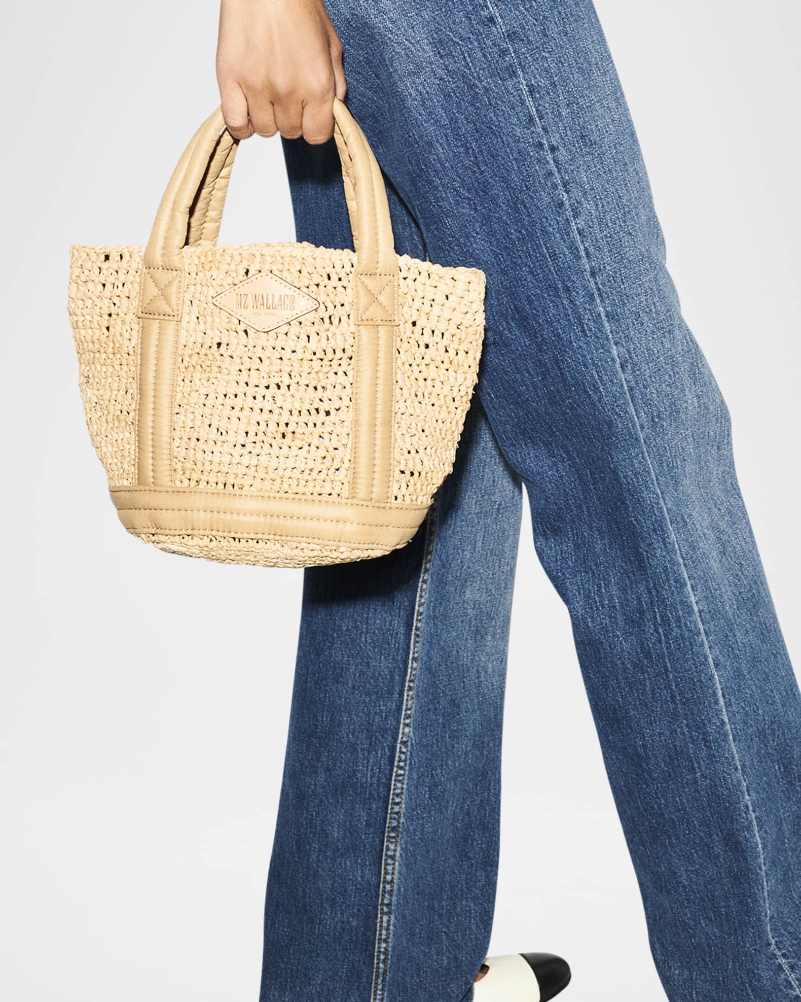 MZ WALLACE Mini Raffia & Leather Tote Bag | Neiman Marcus