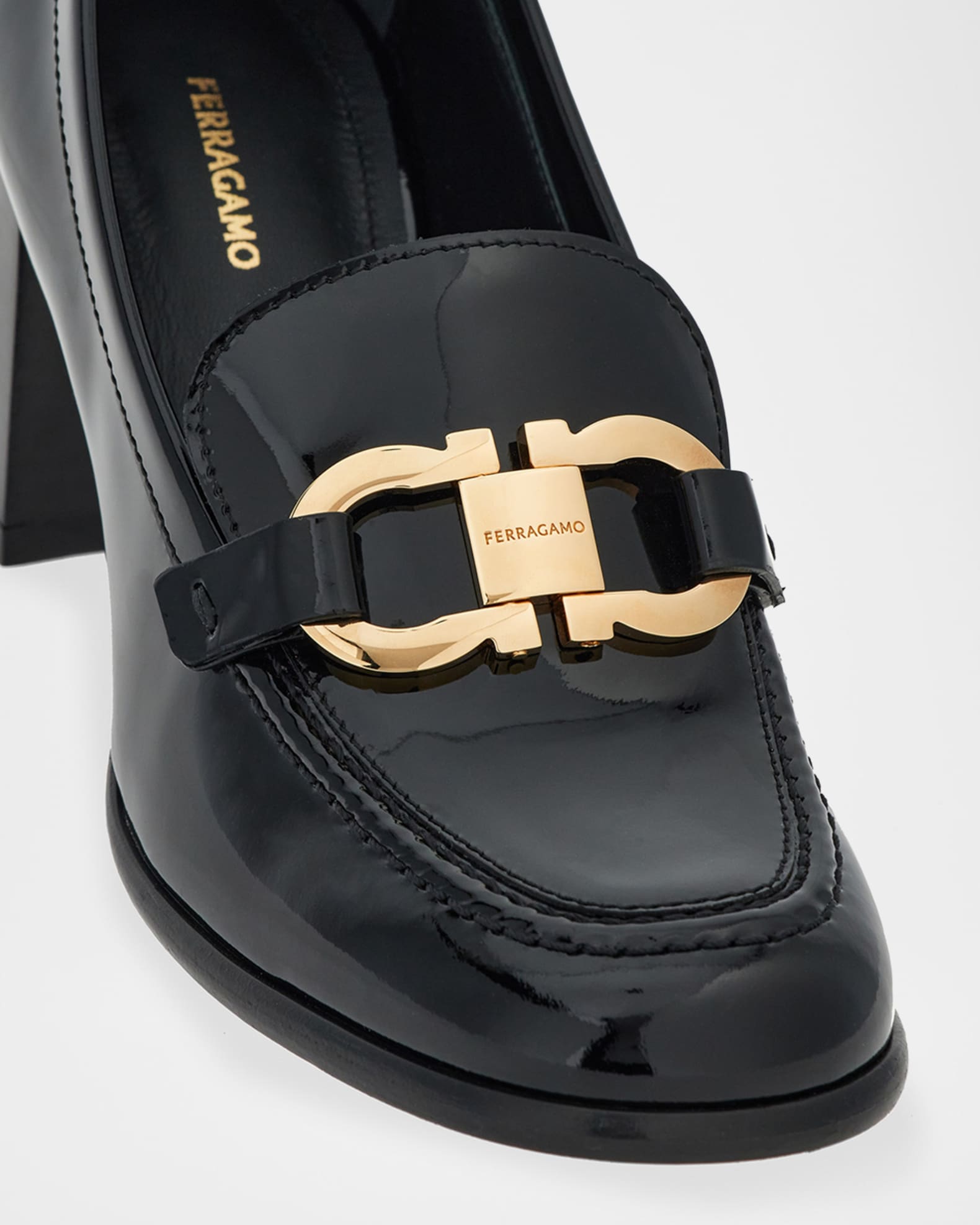 Ferragamo Marlena Gancini Bit Patent Leather Heeled Loafers | Neiman Marcus