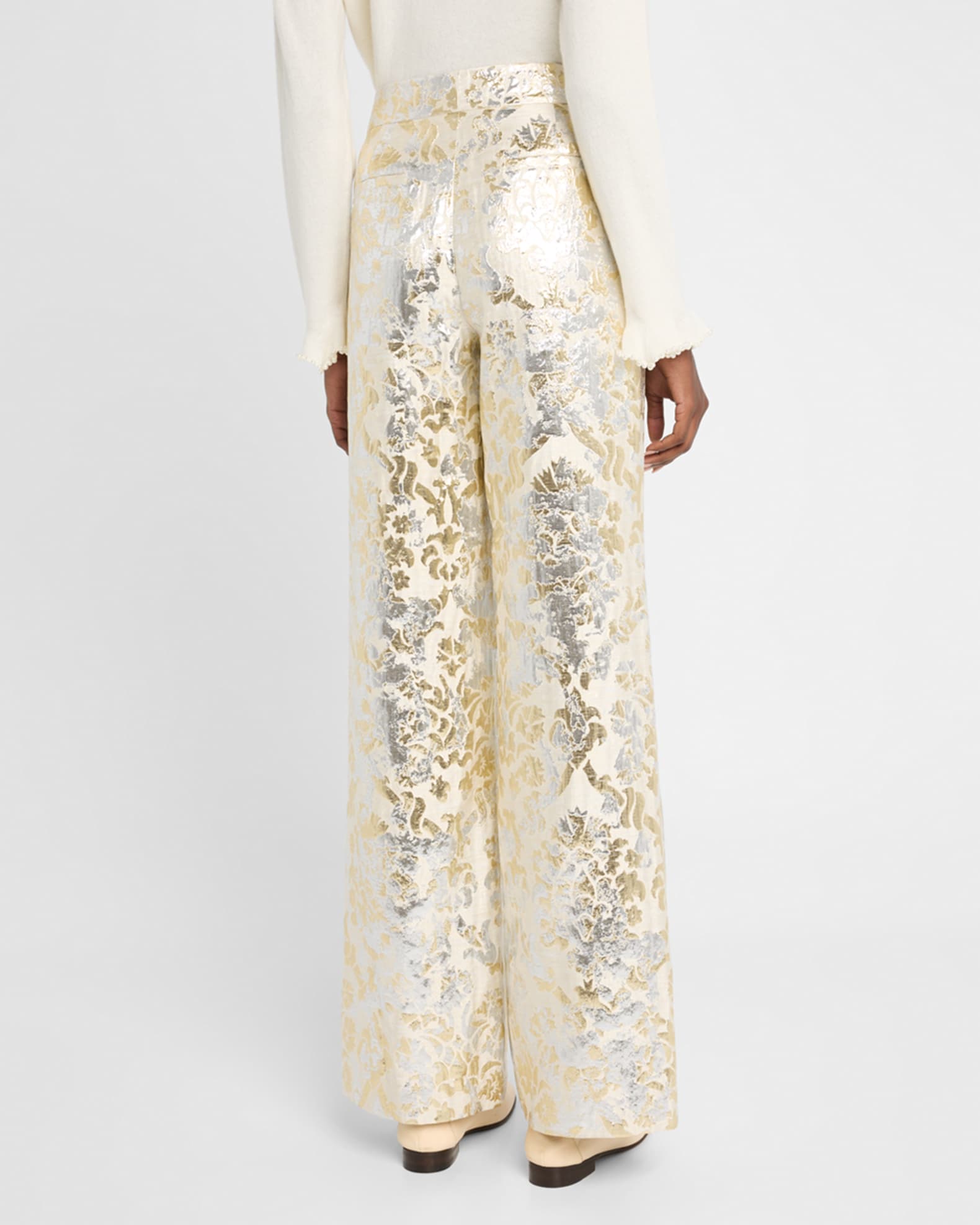 Lafayette 148 New York Sullivan High-Rise Metallic Jacquard Pants | Neiman Marcus