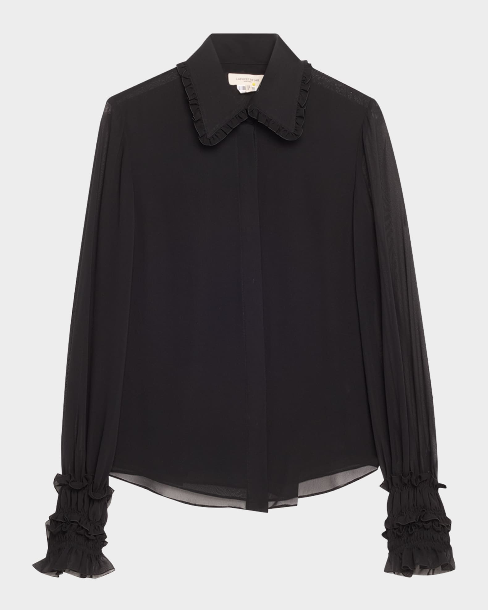 Lafayette 148 New York Ruffle-Trim Silk Blouse | Neiman Marcus