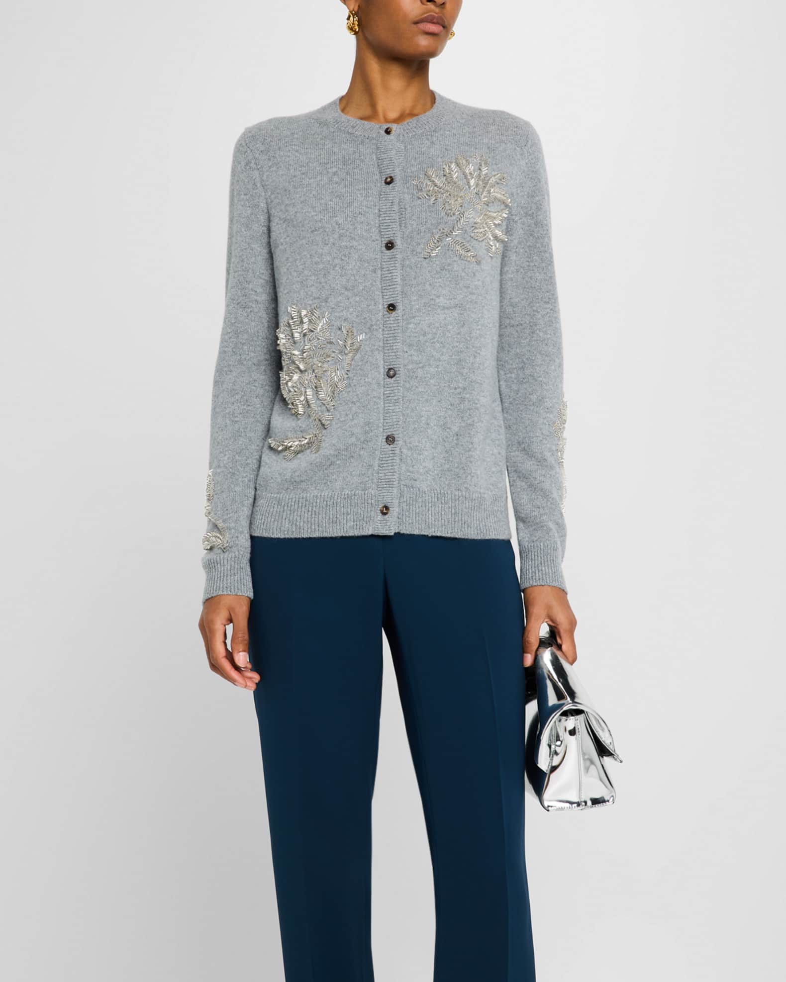 Lafayette 148 New York Floral Beaded Cashmere Cardigan | Neiman Marcus