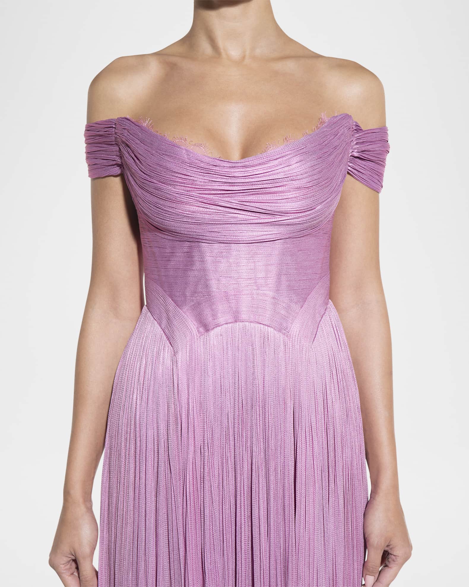 Maria Lucia Hohan Sharon Off-The-Shoulder Metallic Plisse Gown | Neiman ...