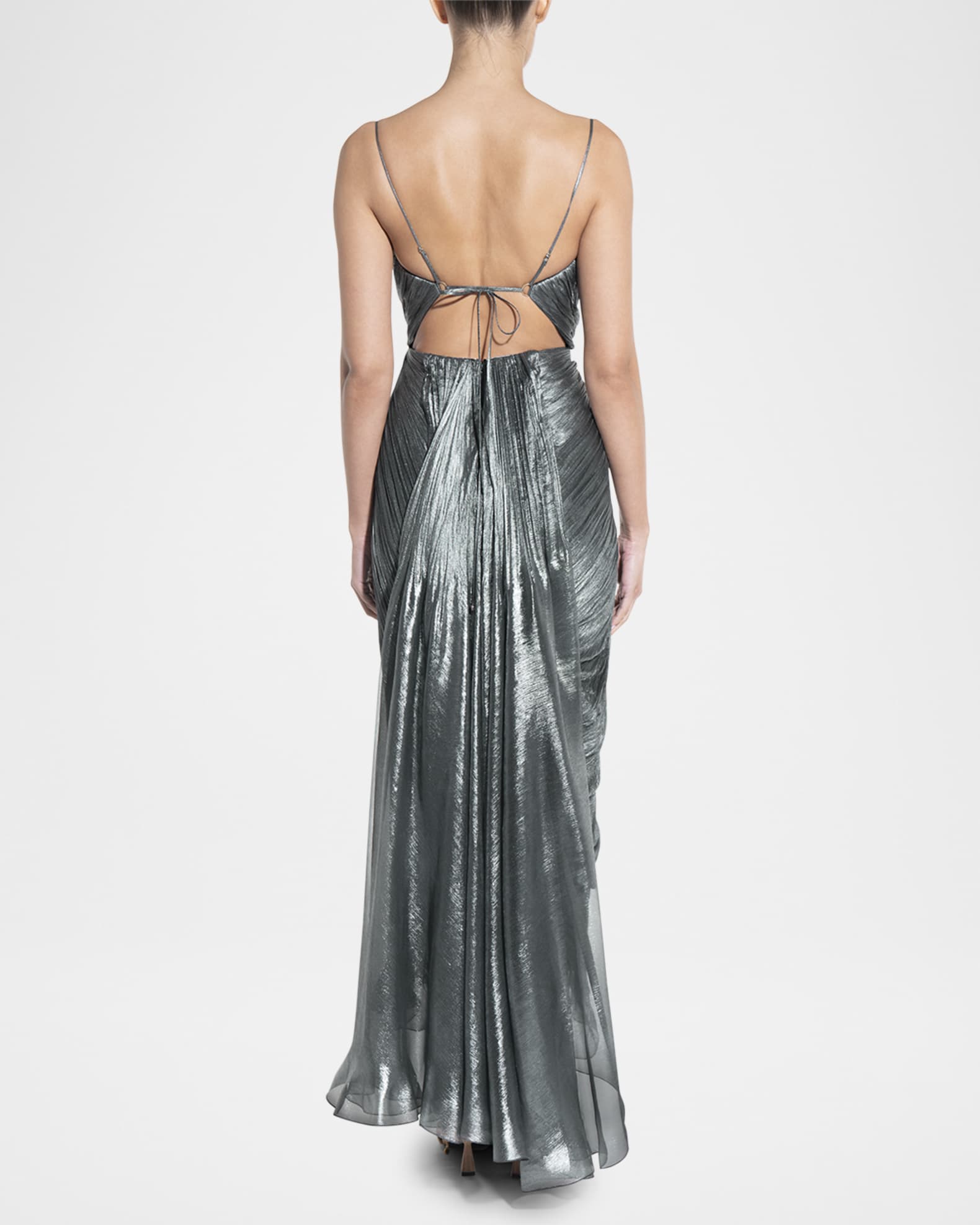Maria Lucia Hohan Regina Cowl-Neck Metallic Plisse Ankle Gown | Neiman ...