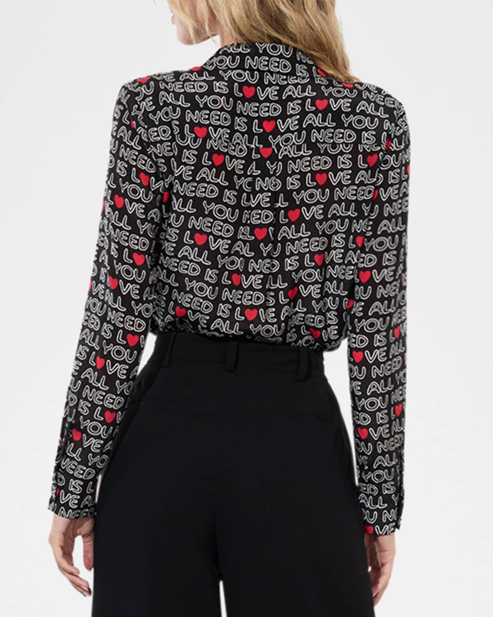 Alice + Olivia x The Beatles All You Need is Love Willa Silk Placket ...
