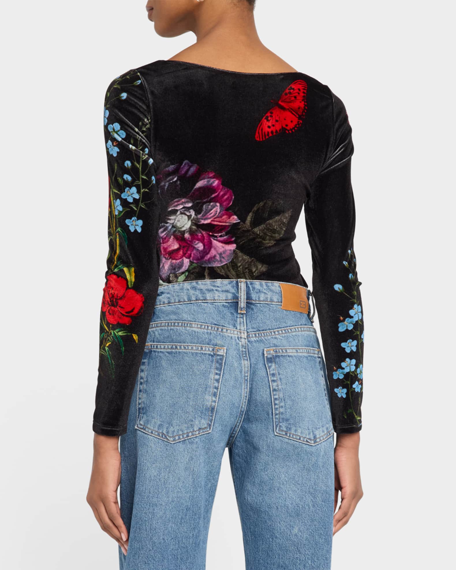 Alice + Olivia Delaina Scoop-Neck Velvet Top | Neiman Marcus