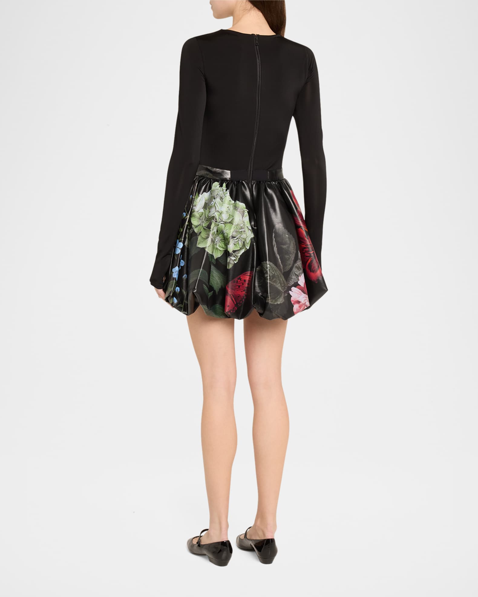 Alice + Olivia Chara Long-Sleeve Bubble Mini Dress | Neiman Marcus