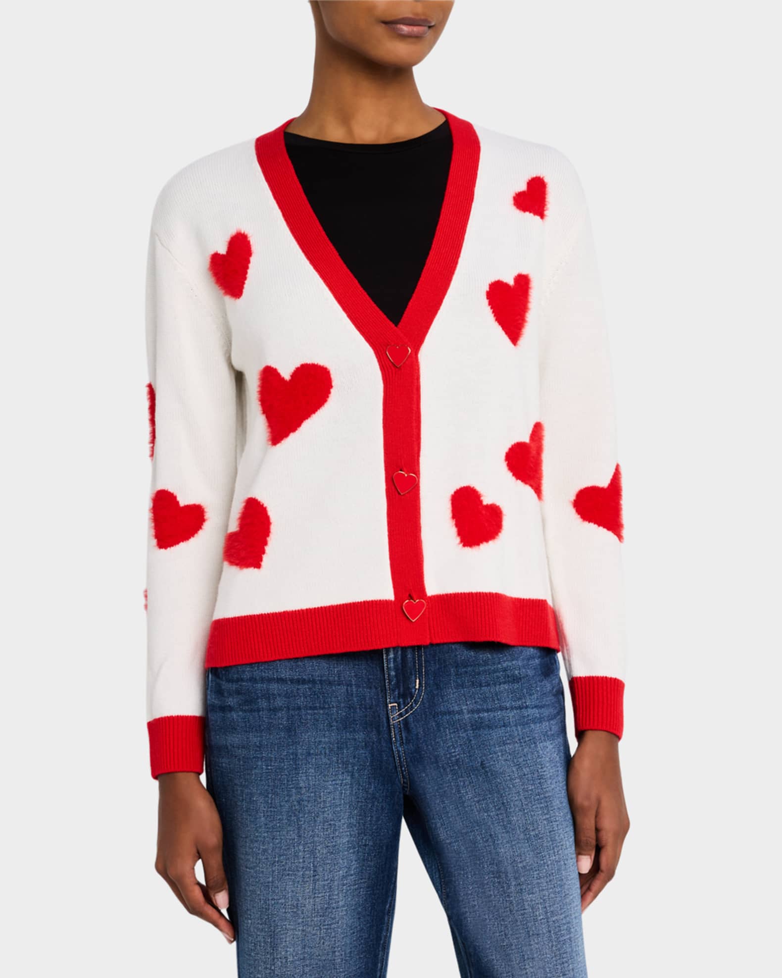 Alice + Olivia Bradley Heart Wool-Blend Cardigan | Neiman Marcus