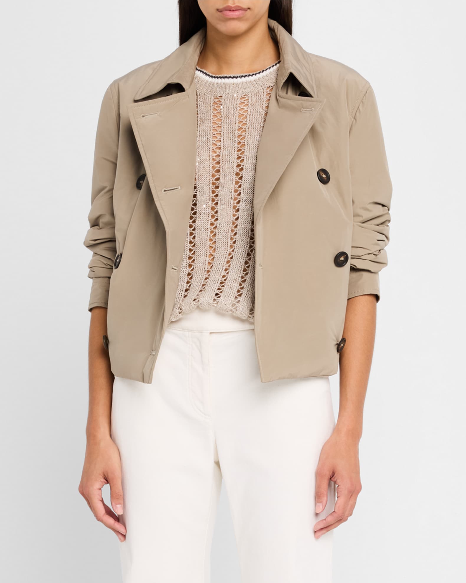 Brunello Cucinelli Lightweight Taffeta Double-Breasted Short Jacket ...